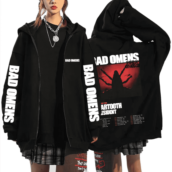 Bad Omens DO YOU FEEL LOVE North America 2026 Tour Print Zipper Hoodie ...