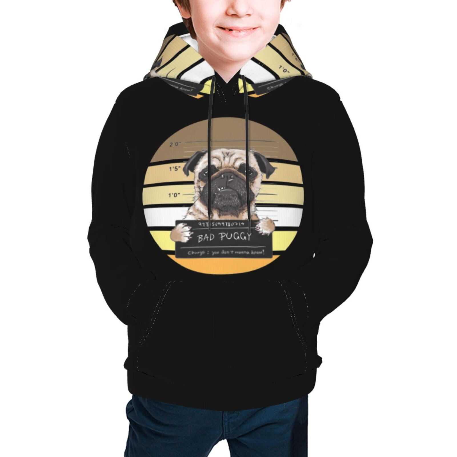 Bad Pug Crime Kids Hooded Sweatshirt Stylish Hooded Casual Sweater ...
