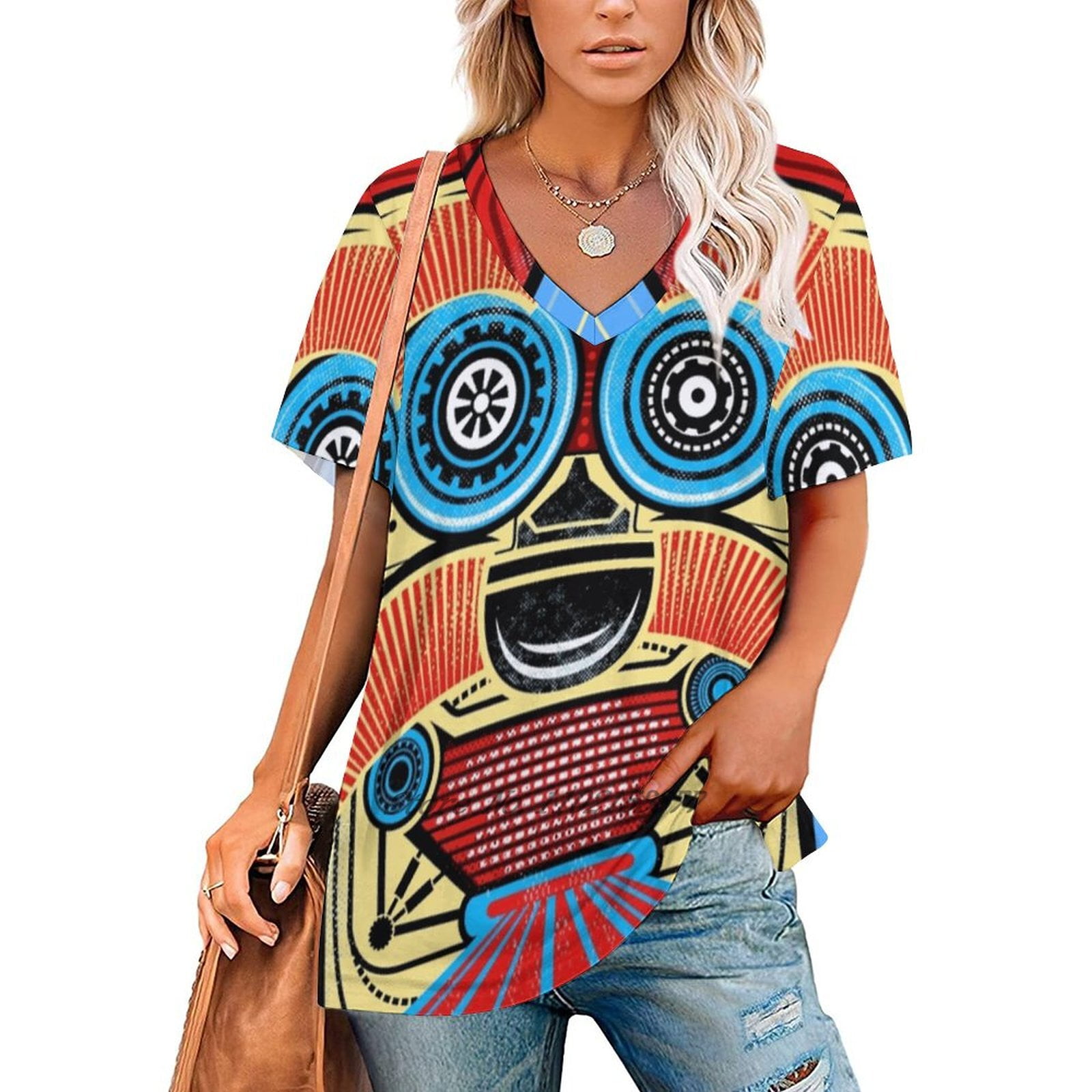 Bad Robot! Woman Tshirts Printed Tops Zipper V-Neck Top Fashion Graphic ...