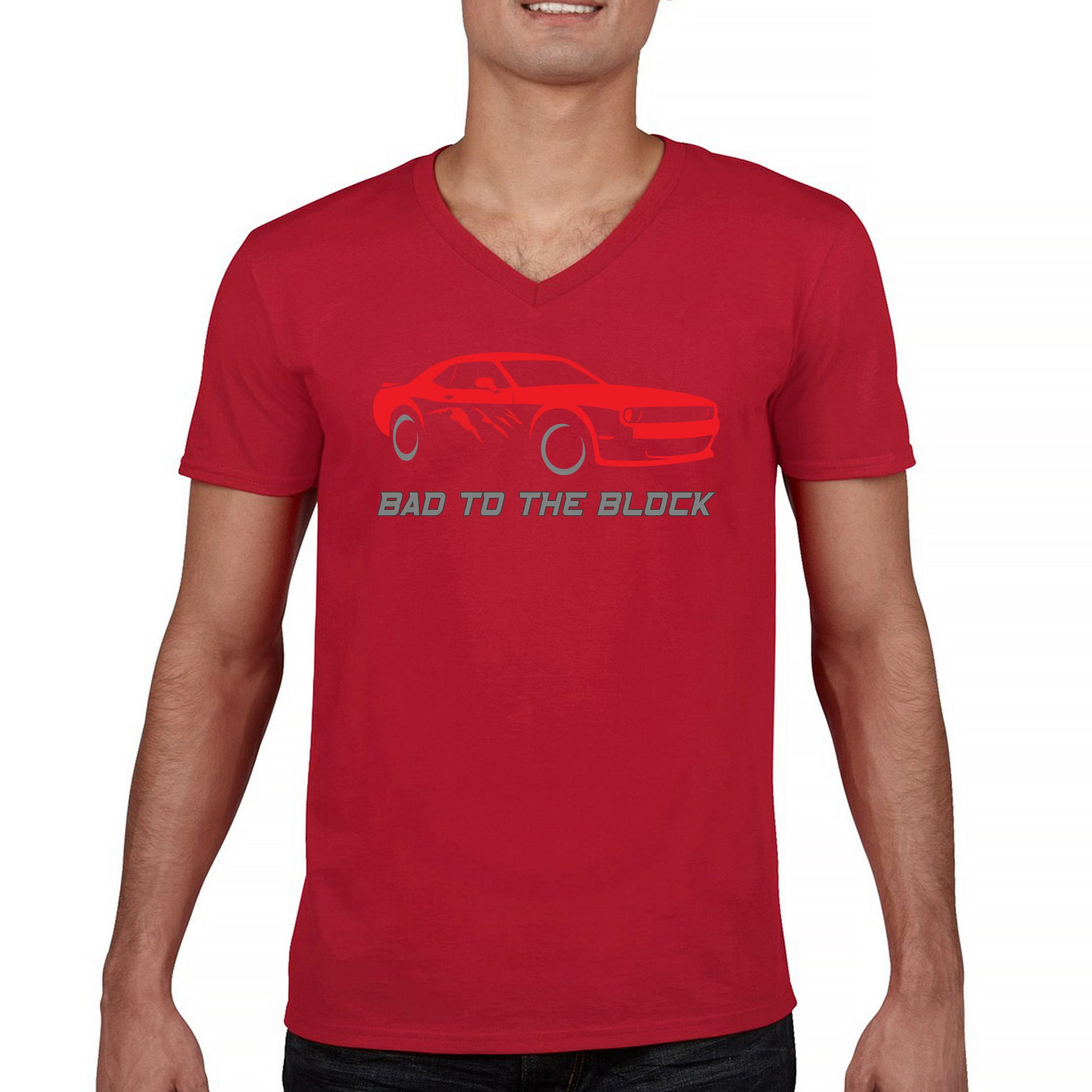 Bad To The Block Muscle Car V-Neck T-shirt Street Racer American RT V8 ...