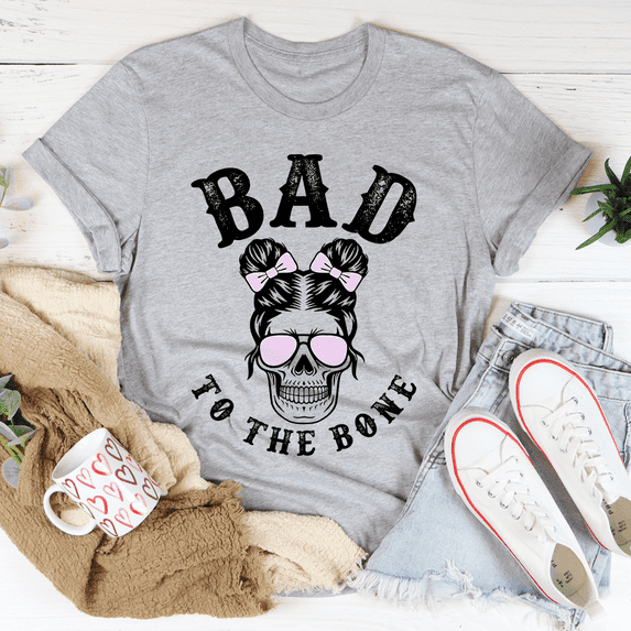 Bad To The Bone Cute Skull Tee White S Peachy Sunday T-Shirt - Walmart.com