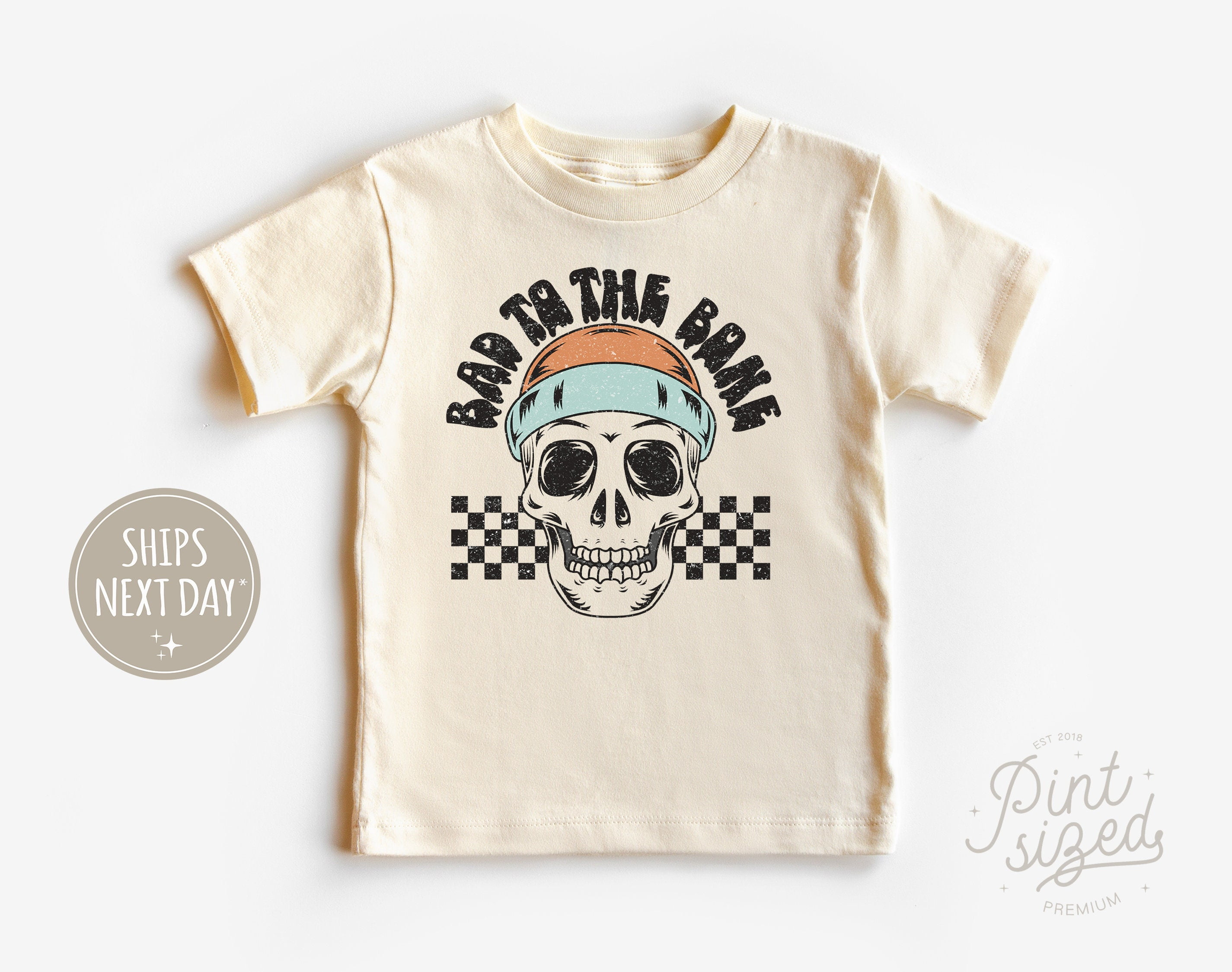 Bad To The Bone Toddler Shirt, Boys Checkered Skull Tee, Edgy Kids ...