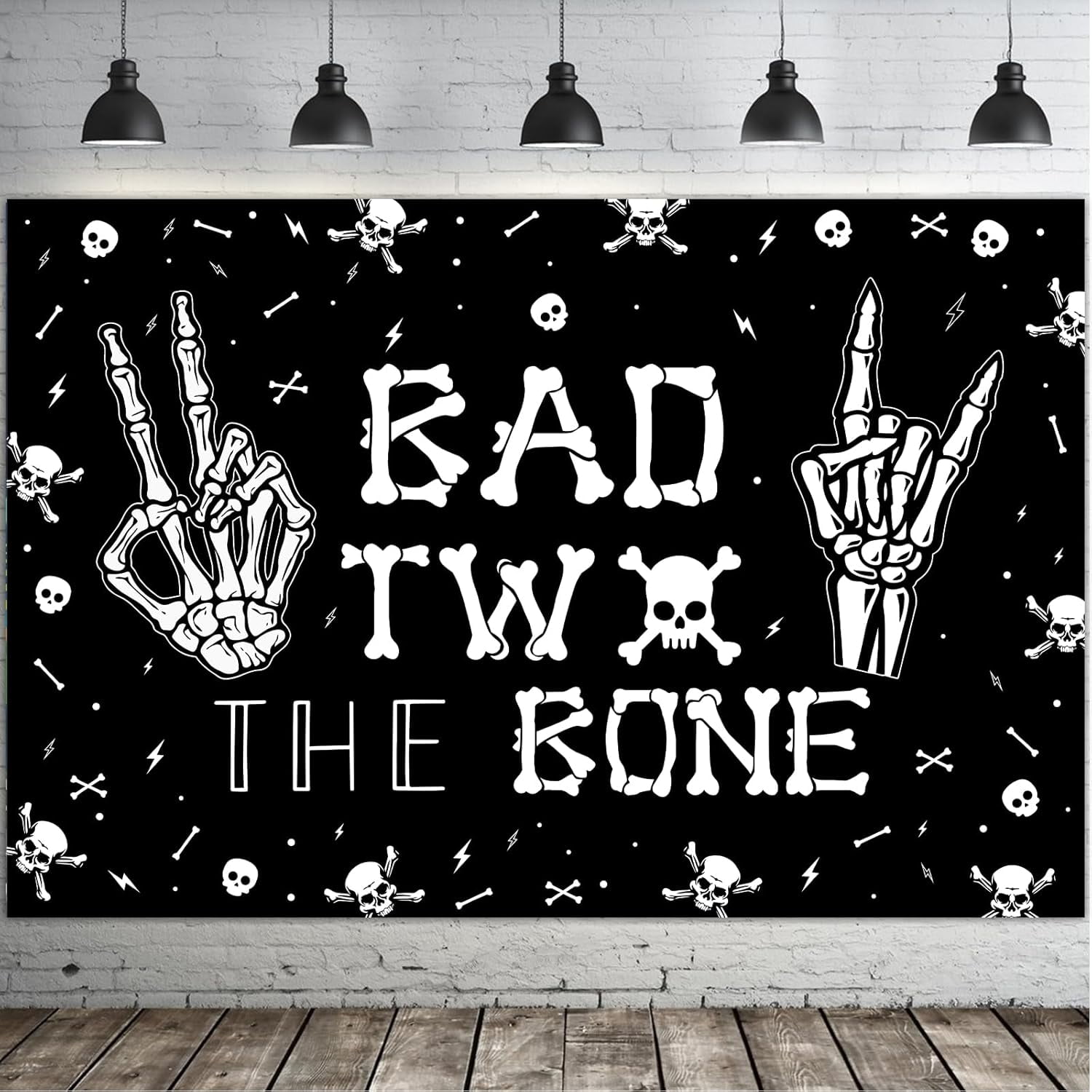 Bad Two The Bone Backdrop Banner, Skeleton Theme 2nd Birthday ...