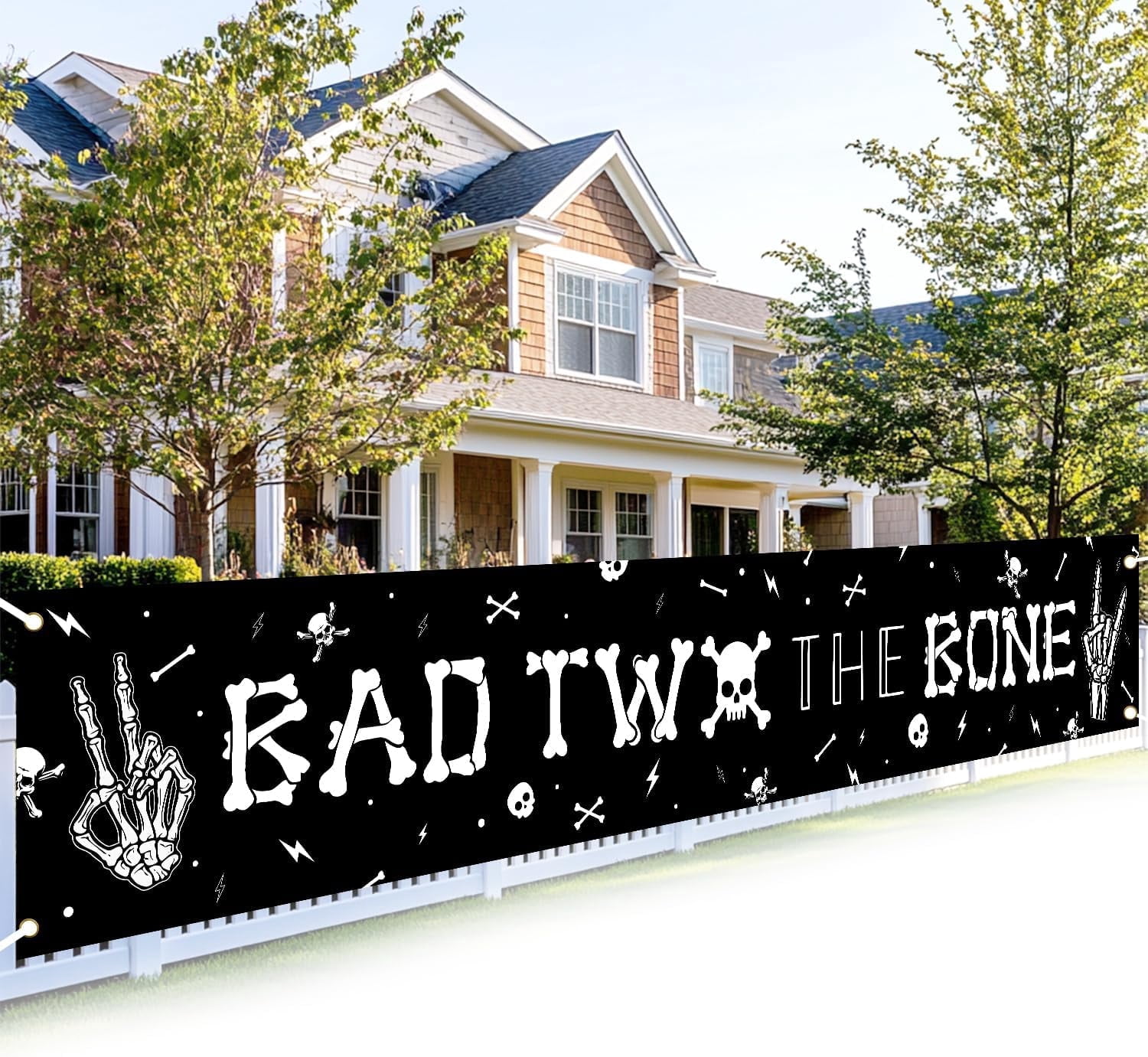 Bad Two The Bone Banner, Rock n Roll 2nd Birthday Yard Banner Black ...