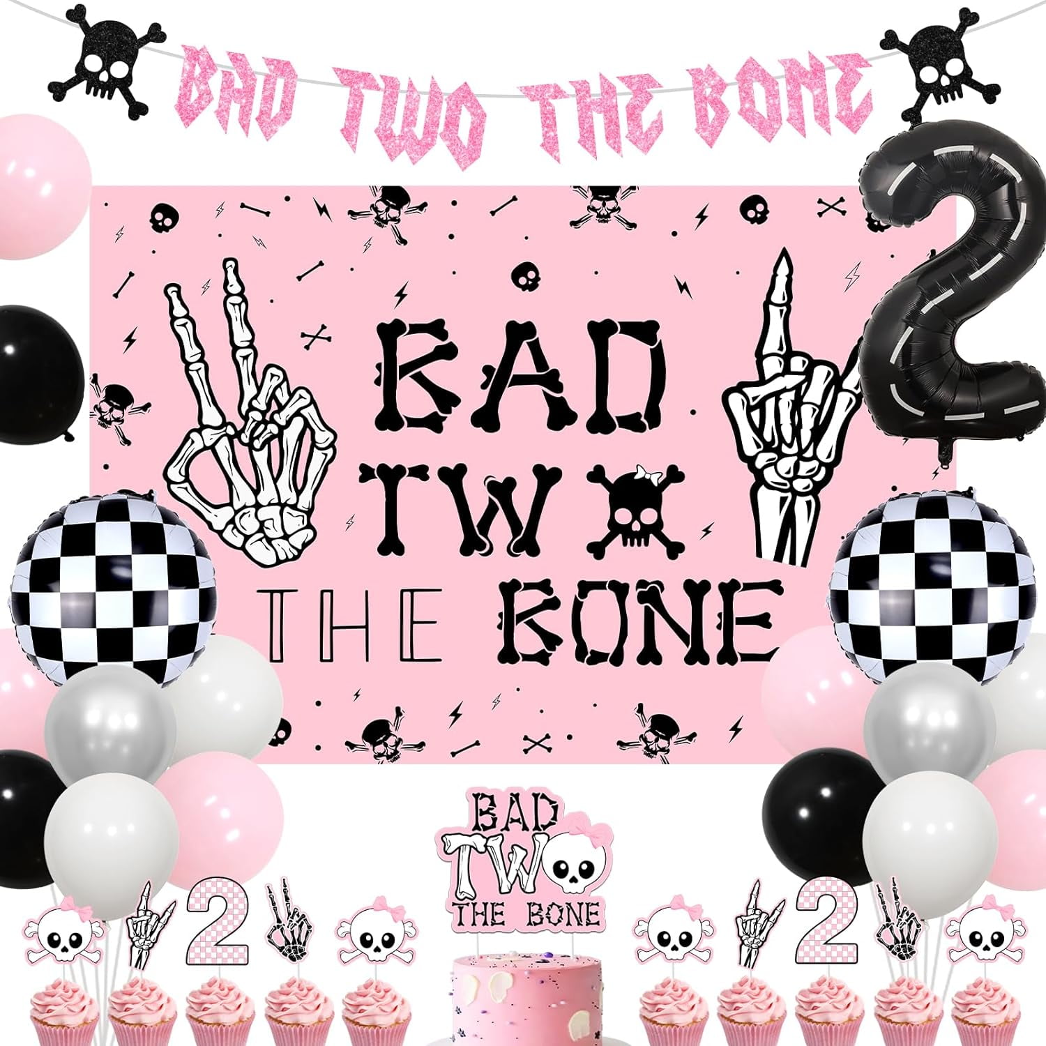 Bad Two the Bone Birthday Decoration Girl, Rock And Roll 2nd Birthday ...