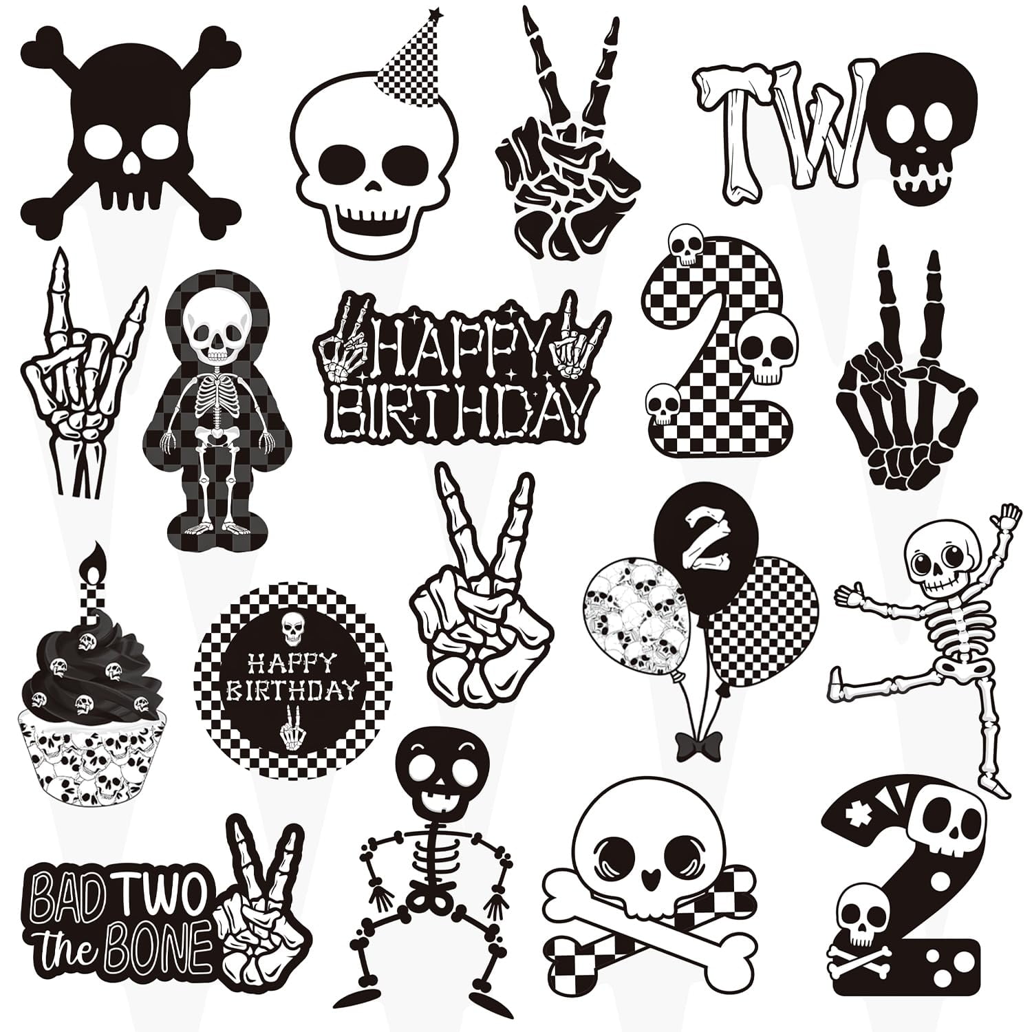Bad Two The Bone Cupcake Toppers RST1 Rock n Roll Music Themed Birthday Decorations 48Pcs Black ...