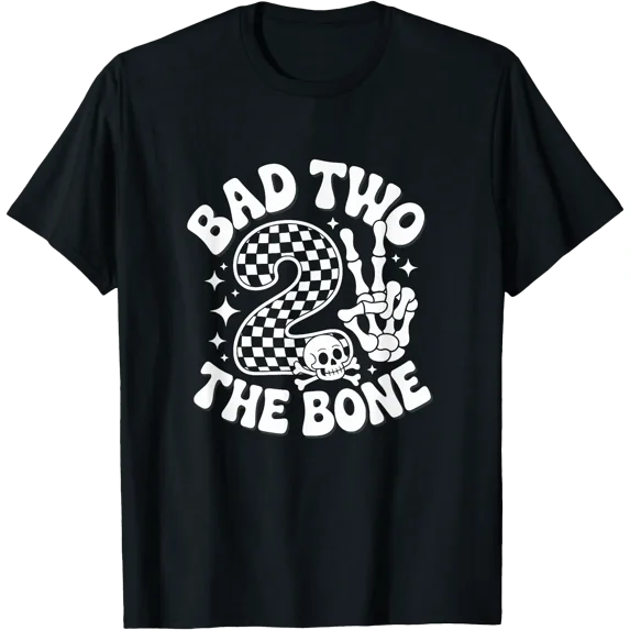 Bad Two The Bone 2Nd Birthday Skeleton Vintage Toddler Biker T-Shirt ...