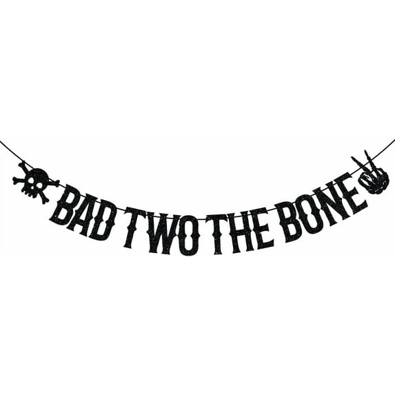 Bad Two the Bone Banner, Skull Theme Happy 2nd Birthday Party Banner ...