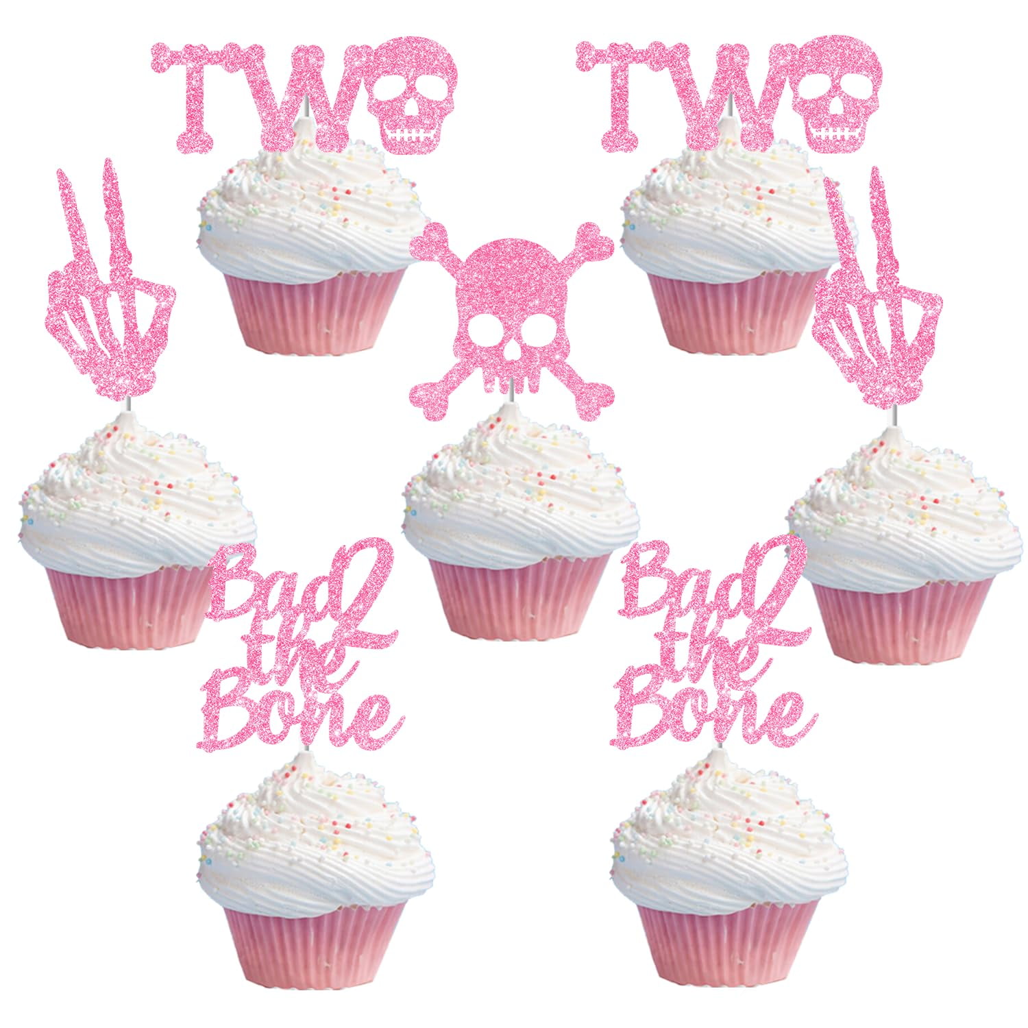 Bad Two theITSC Bone Cake Toppers 36PCS Pink Gold Glitter Rock N Roll ...