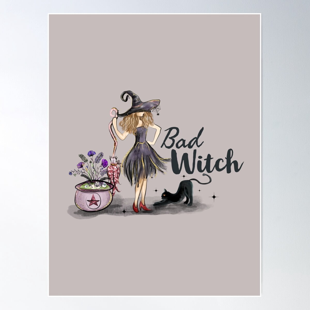 Bad Witch & Black Cat Poster Wall Art Modern Wall Decor For Living Room ...
