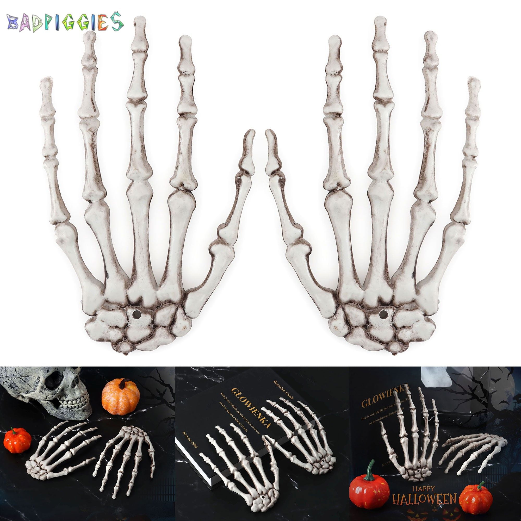 BadPiggies 1 Pair Halloween Skeleton Hands Realistic Fake Human Hand ...