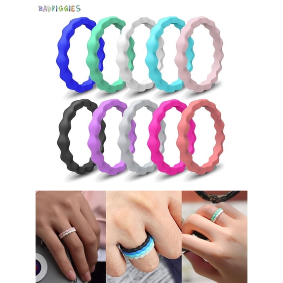 BadPiggies 10Pcs/Set Waterproof Women's Silicone Wedding Band Stackable ...