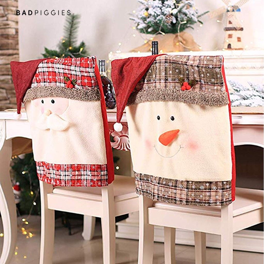 BadPiggies 2Pack Christmas Chair Covers Santa Claus Snowman Chair Back ...