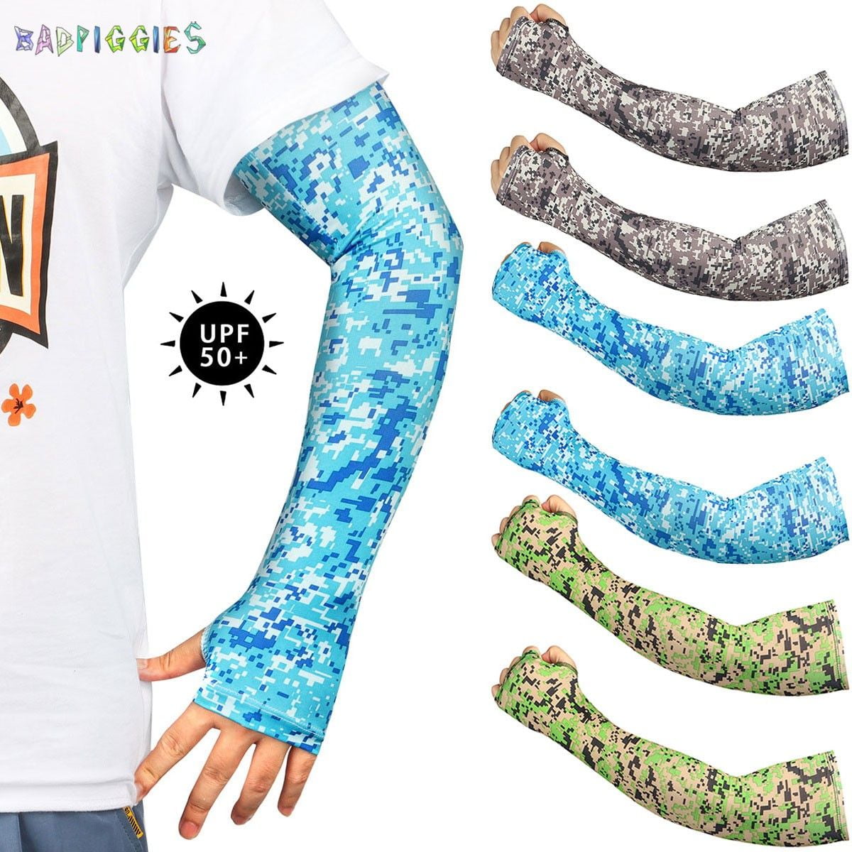 BadPiggies 3 Pairs Sun Protection Ice Silk Cooling Arm Sleeves, for Men ...