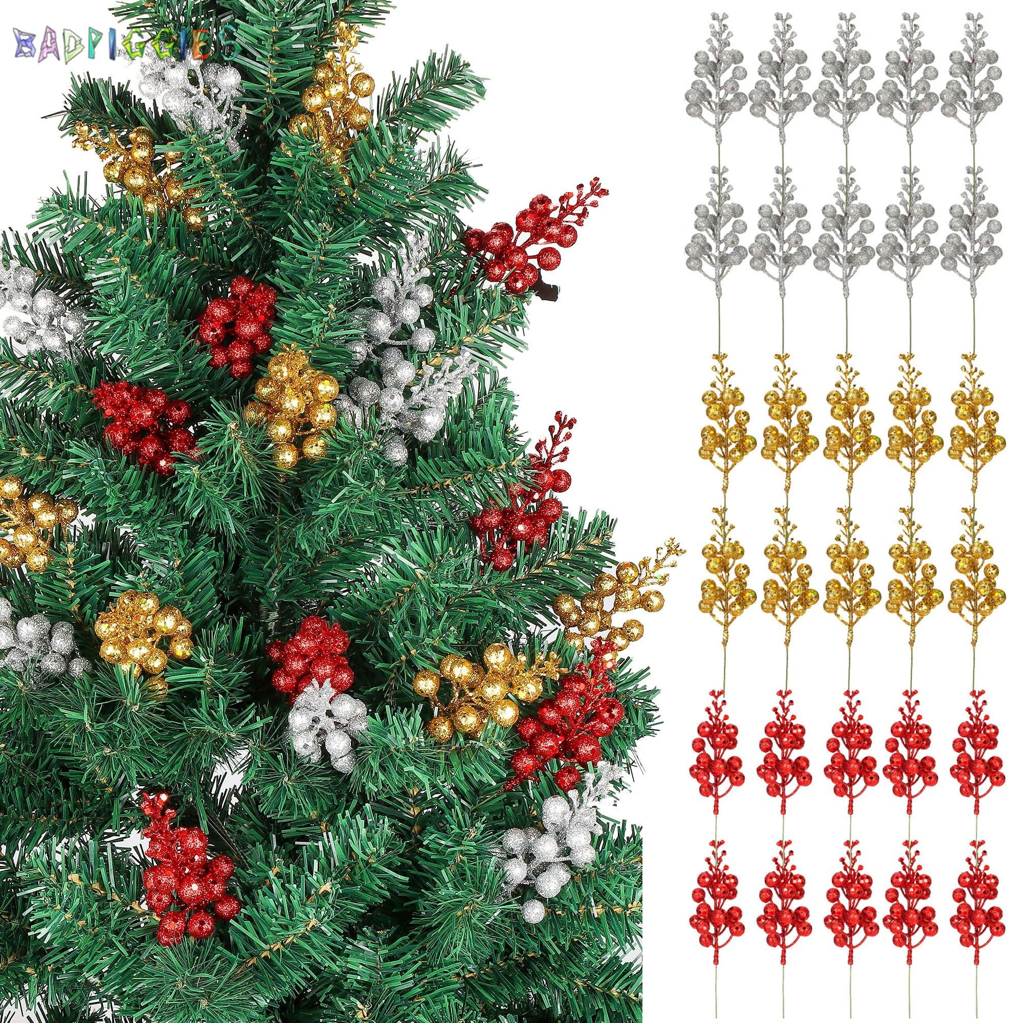 BadPiggies 36 Pack Glitter Berry Stems, 8 Inch Artificial Christmas ...