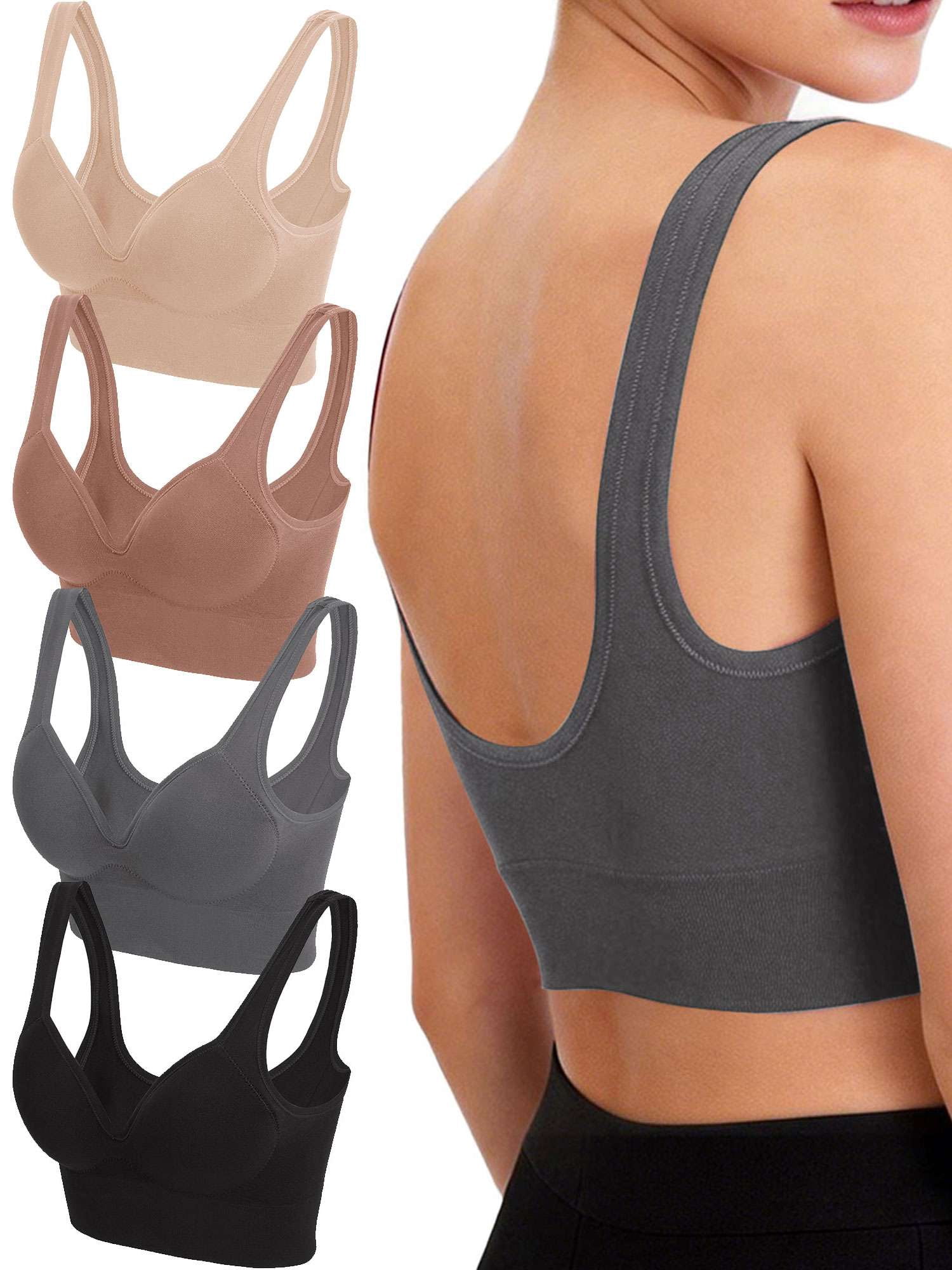 BadPiggies 4-Pack Sports Bras for Women, No Underwire Push Up Seamless ...