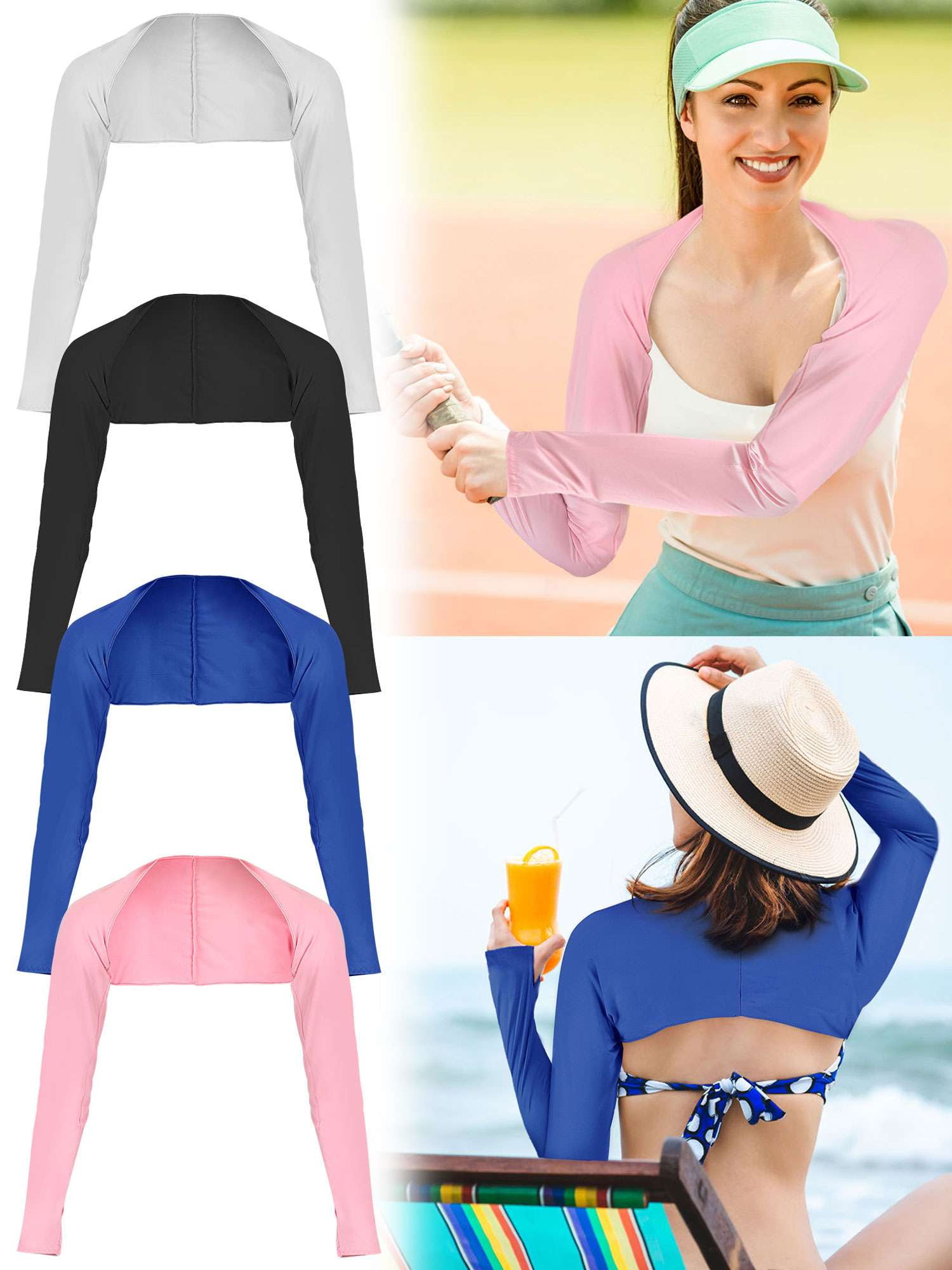 BadPiggies 4 Pack Women Cooling Shawl Arm Sleeve with Finger Hole Anti-UV Sun Protection ...