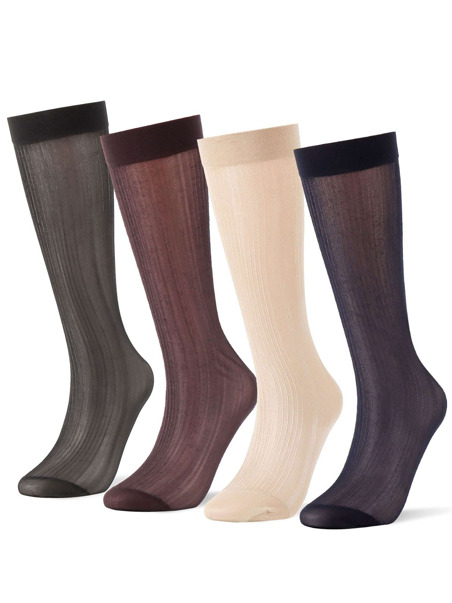 BadPiggies 4 Pairs Mens Silk Socks Sheer Dress Socks Ultrathin Summer ...