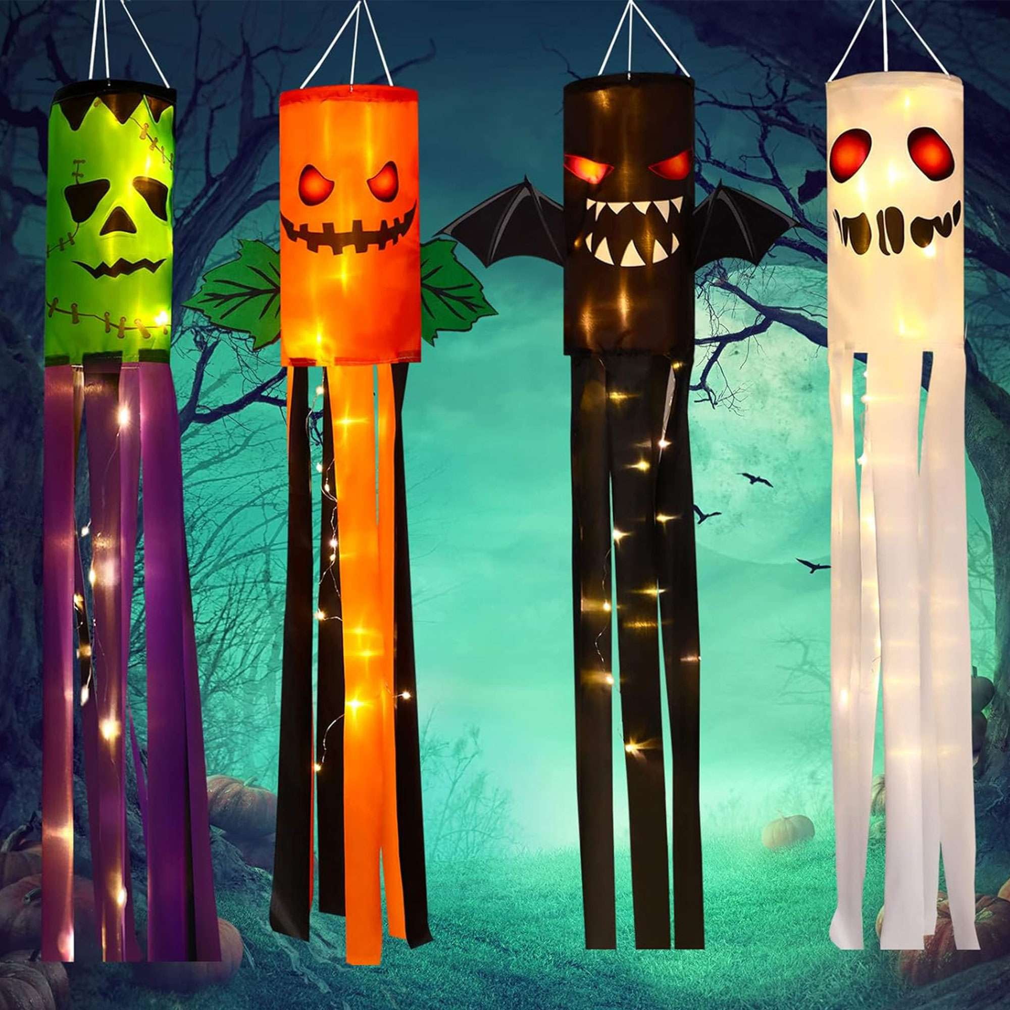 BadPiggies 4PCS 40" Halloween Windsock Flag Pumpkin Bat Ghost Spooky ...