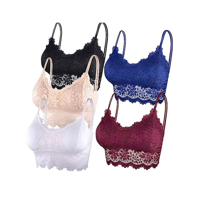 BadPiggies 5-Pack Lace Bralettes for Women Bralette Padded Lace Bandeau ...