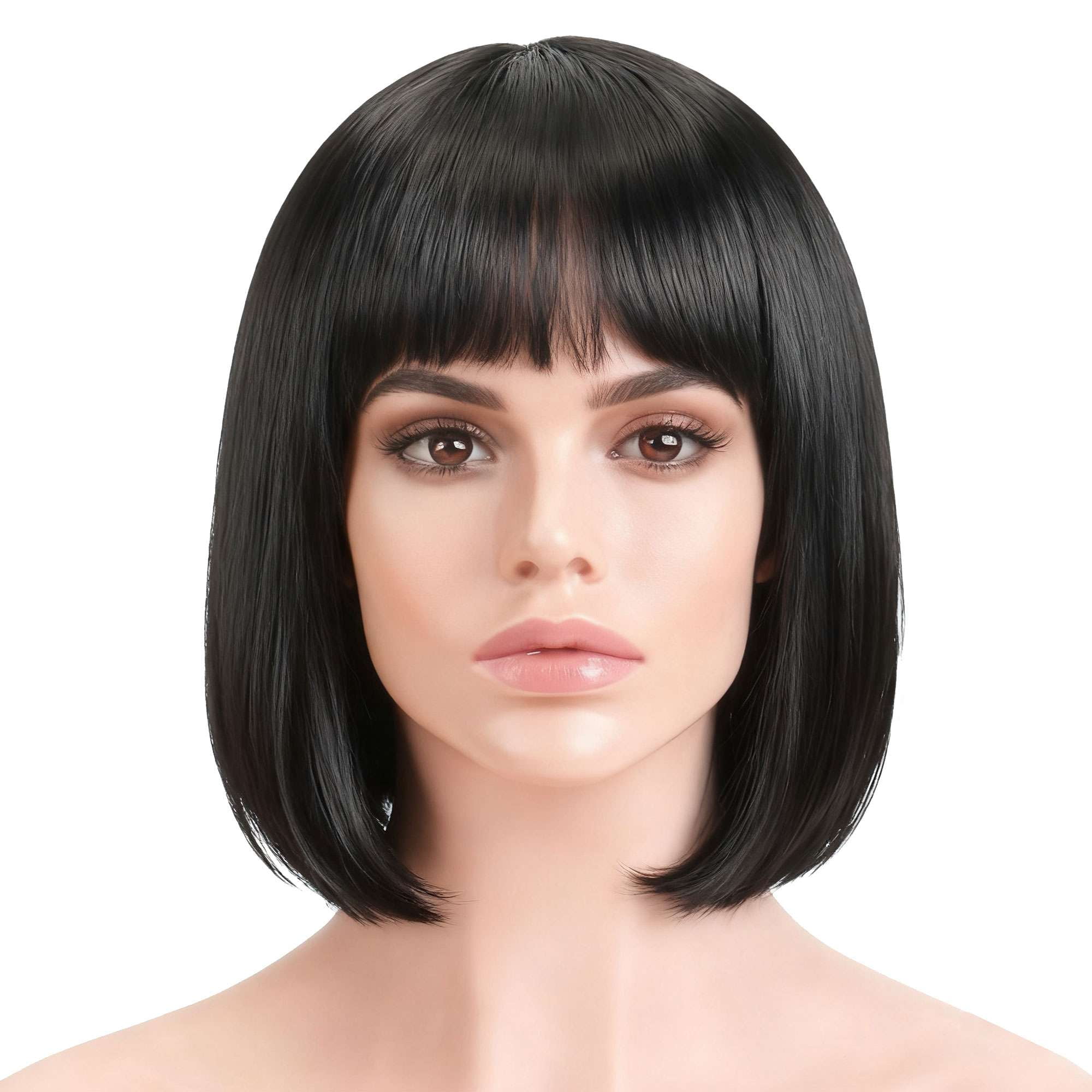 BadPiggies Bob Wig With Flat Bangs 12 Inch Short Straight Hair Flapper ...