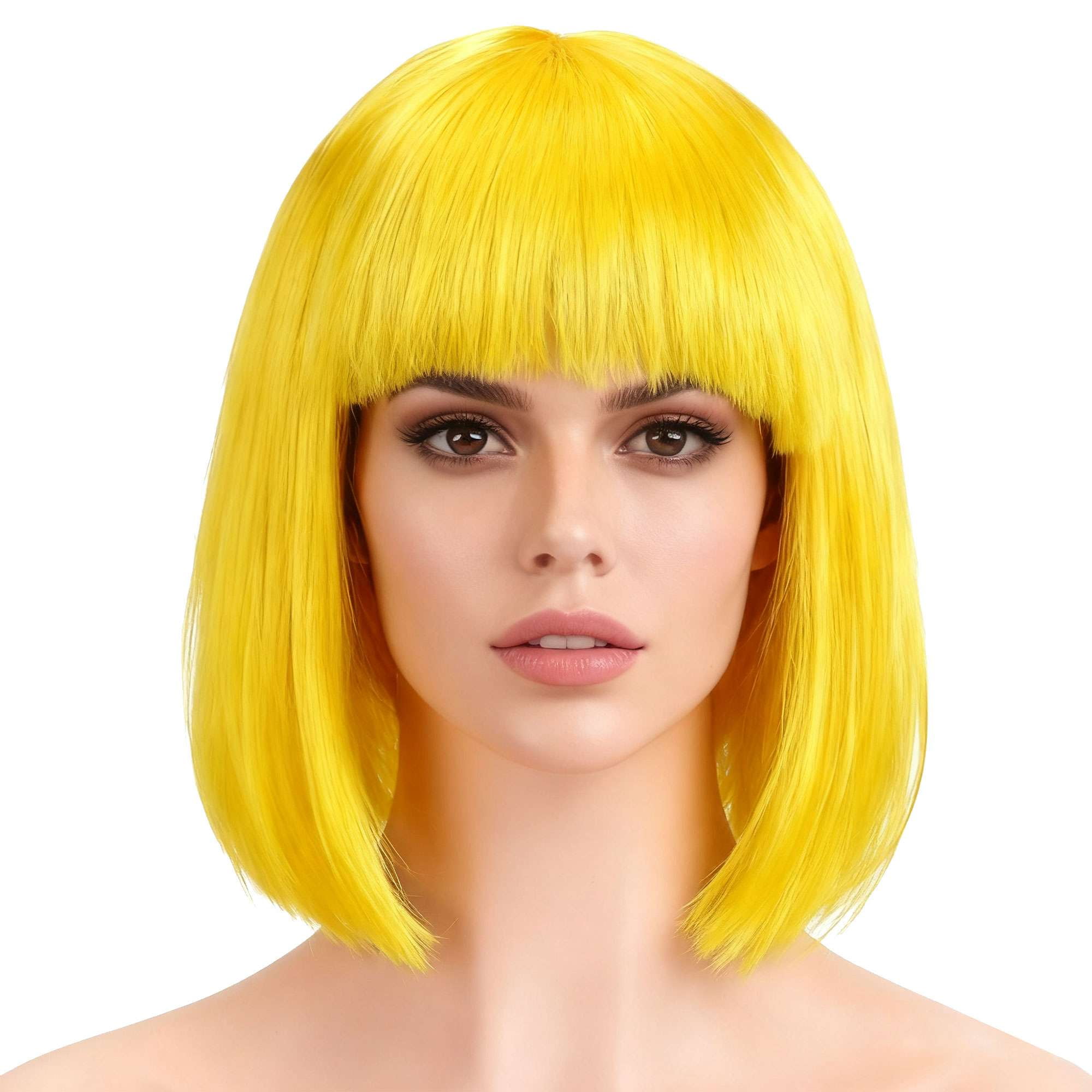 BadPiggies Bob Wig With Flat Bangs 12 Inch Short Straight Hair Flapper ...