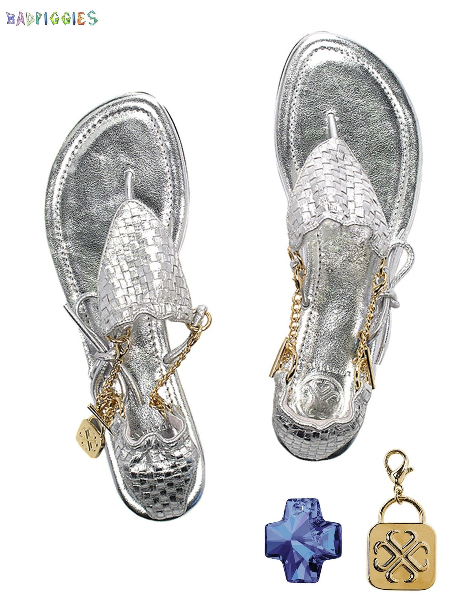 BadPiggies CICI Theia Bikini Thong Flat Sandals Cross Crystal Pendant ...