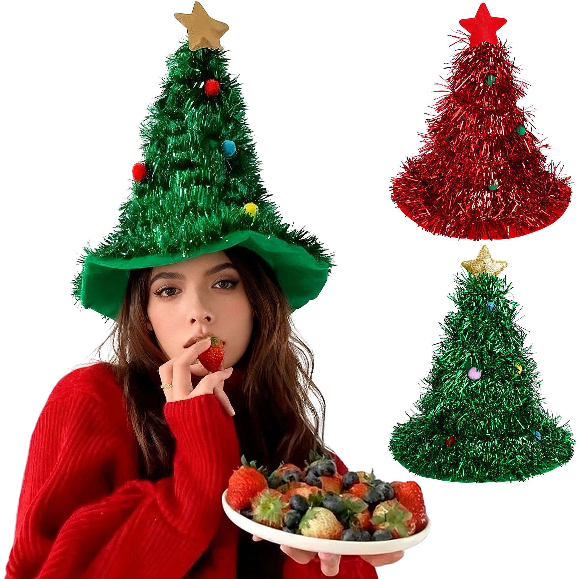 BadPiggies Christmas Tree Hat - Top Star & Glitter Tinsel Cute Pompoms ...
