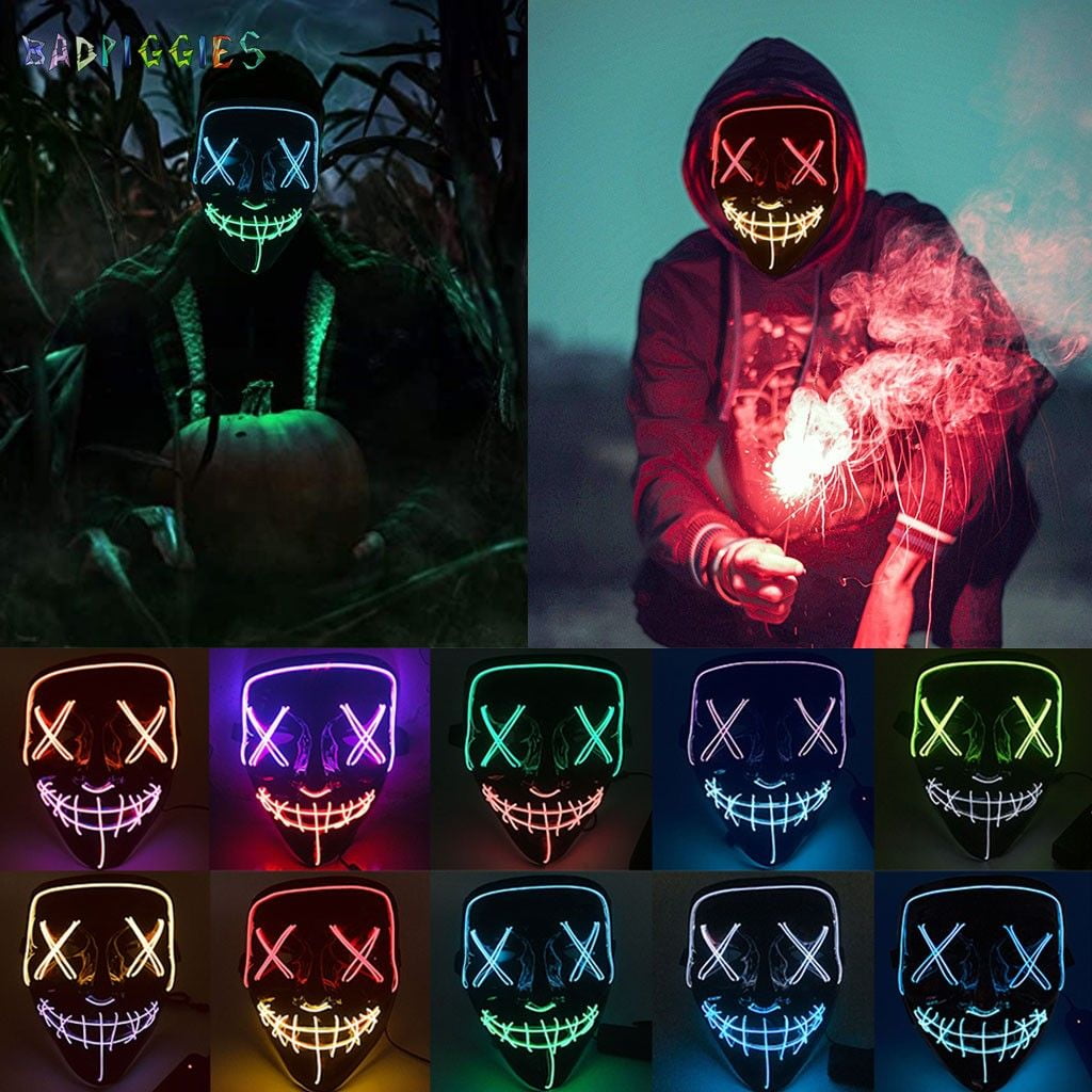 BadPiggies Double Color Scary Halloween LED Glow Mask EL Wire Light Up ...