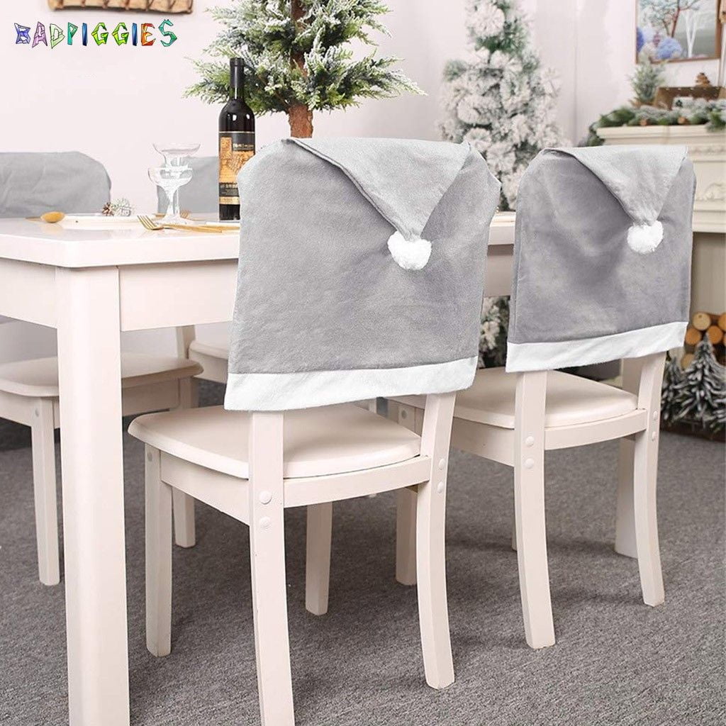 BadPiggies Gray Santa Hat Chair Covers for Christmas Holiday Dining ...