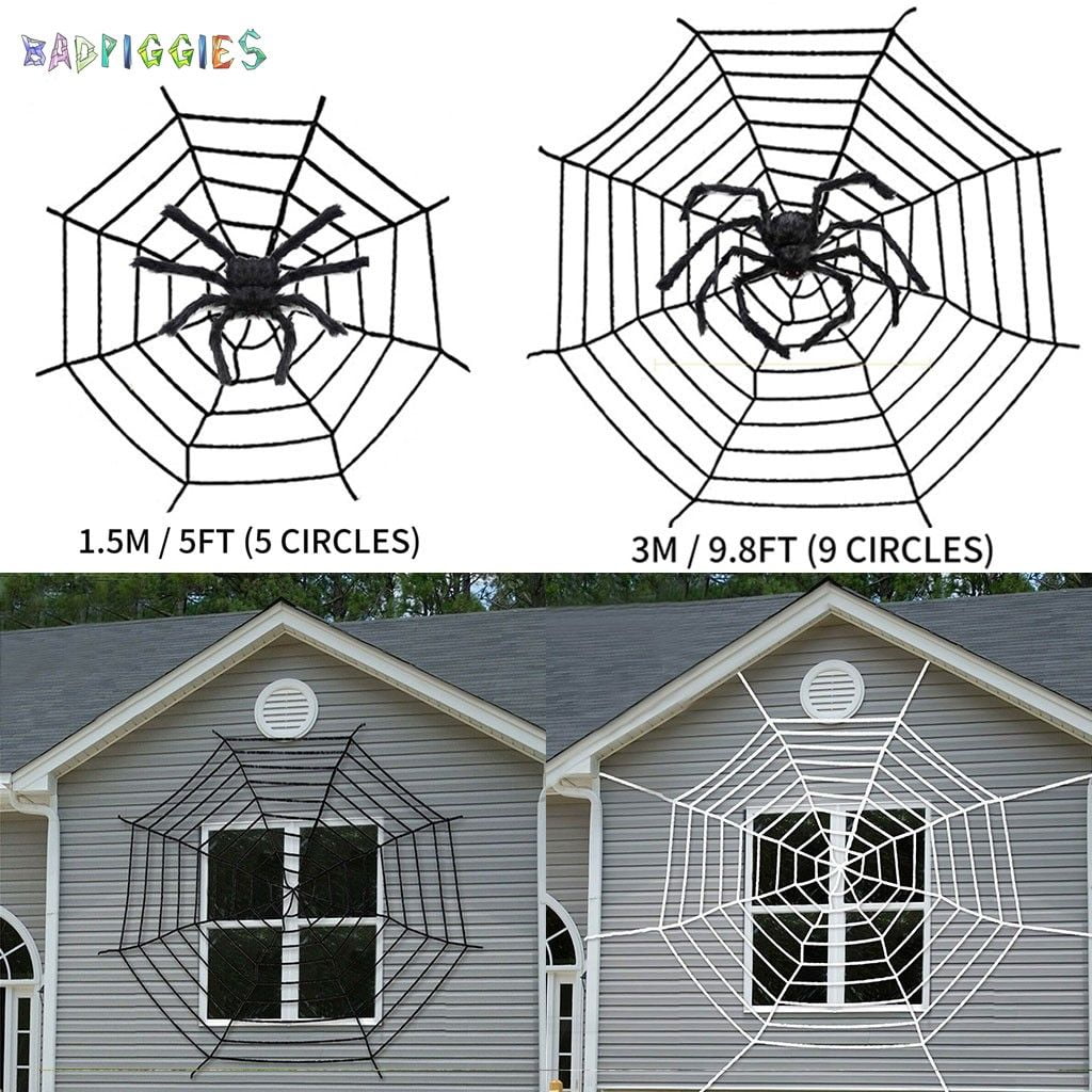 BadPiggies Halloween 4.9ft Giant Round Spider Web Props with Scary ...