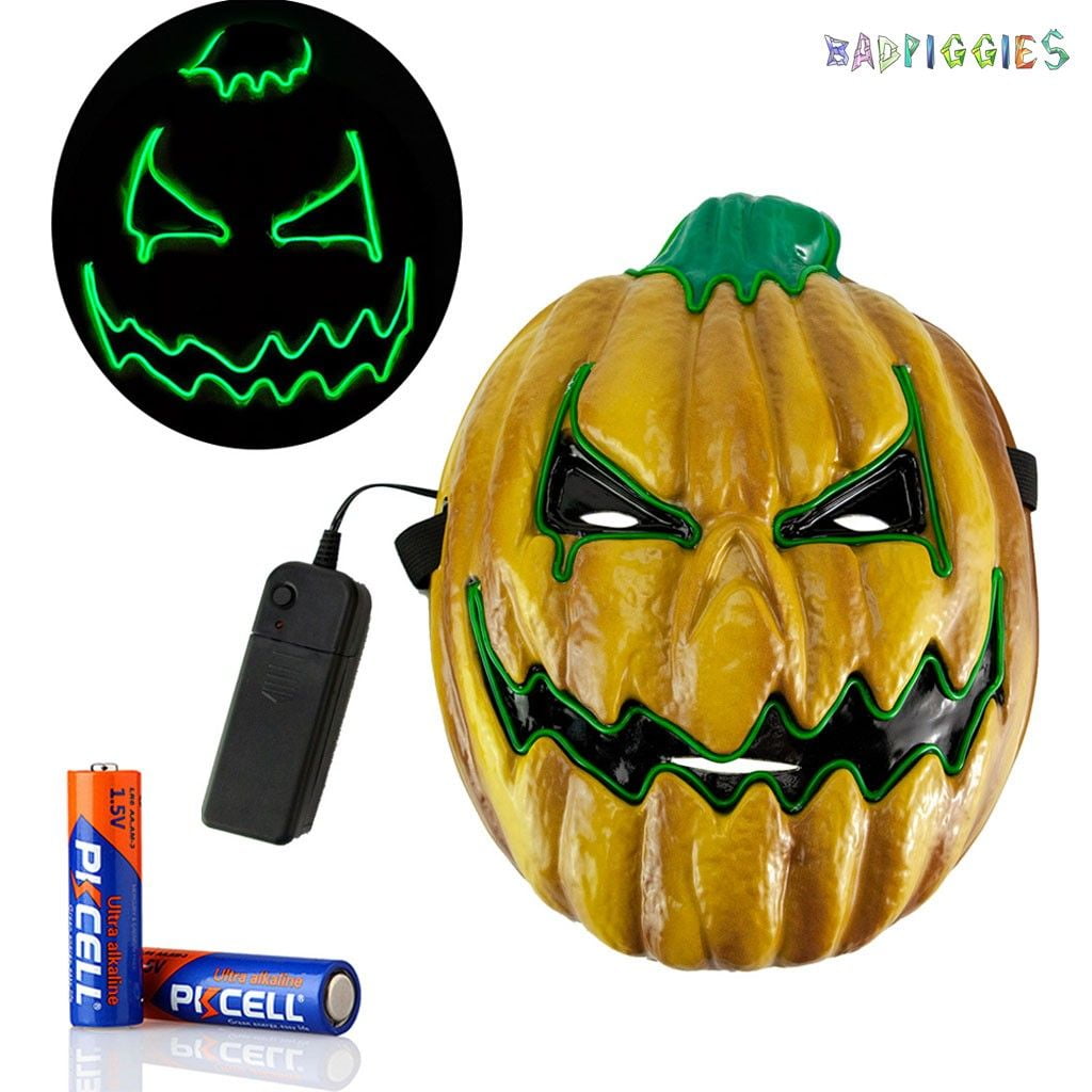 BadPiggies Halloween Pumpkin Scary Led Mask, 4 Modes EL Wire Light Up ...