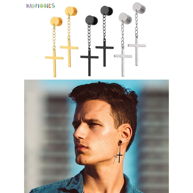 BadPiggies Men's Hypoallergenic Stainless Steel Cross Earrings Drop ...