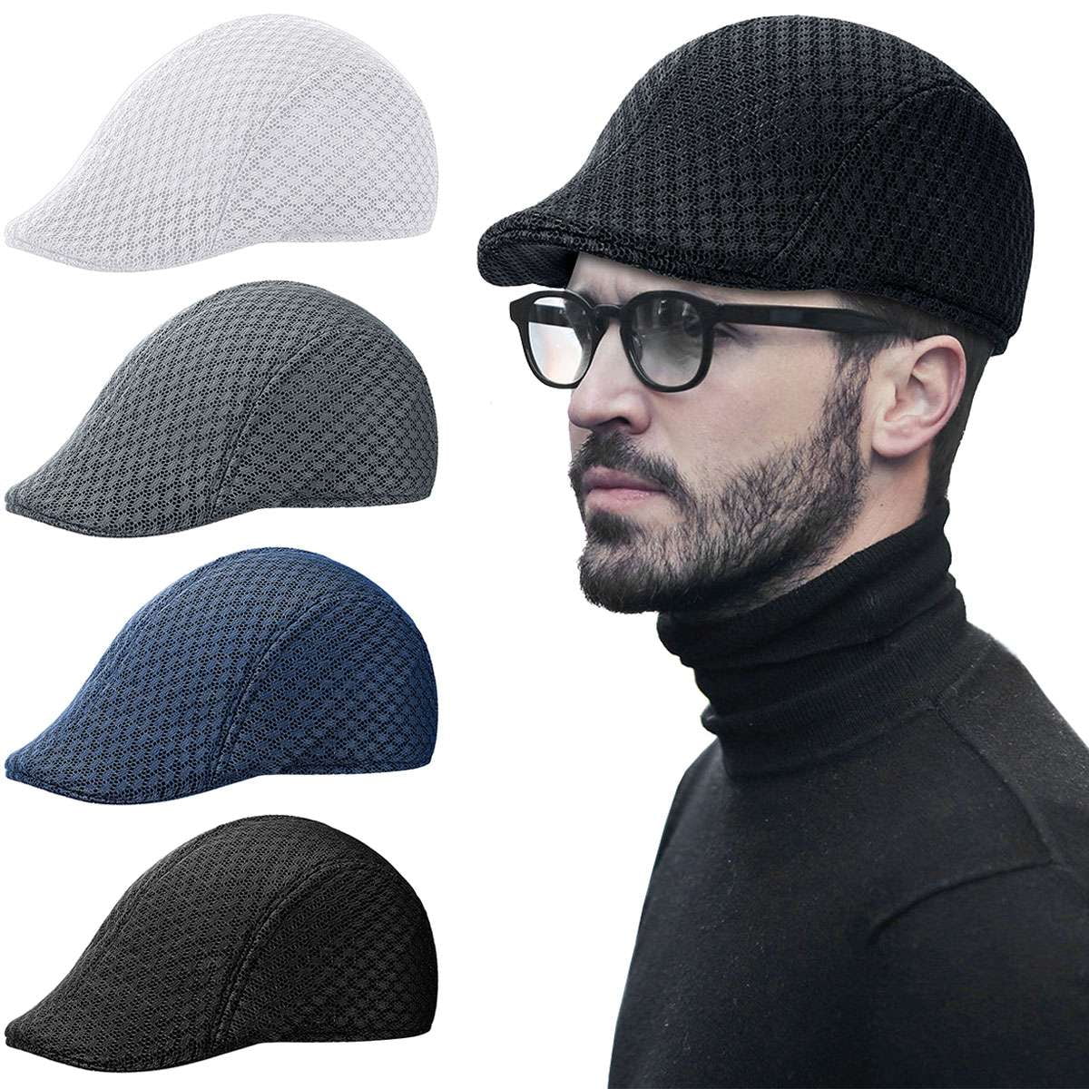 BadPiggies Men's Newsboy Cap Adjustable Beret Cap Mesh Elastic Driving ...