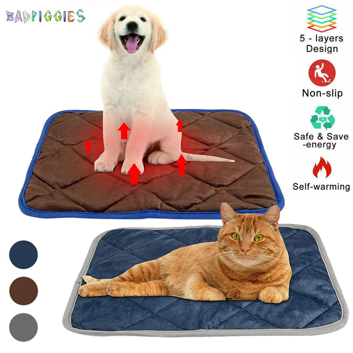 BadPiggies Pet Self Heating Thermal Mat, Self Warming Hot Pad Non-Slip ...