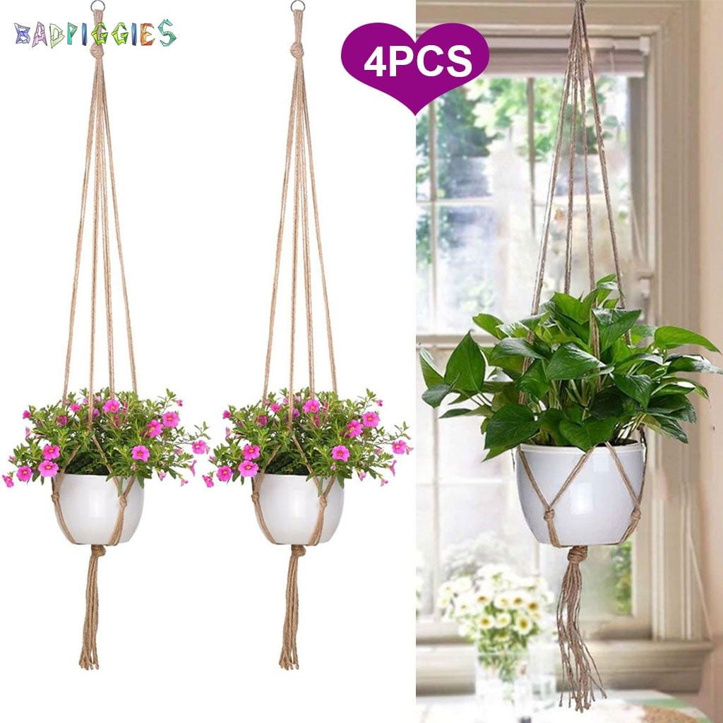 BadPiggies Set of 4 Macrame Plant Hangers, 48" Simple Design Plant Pot ...