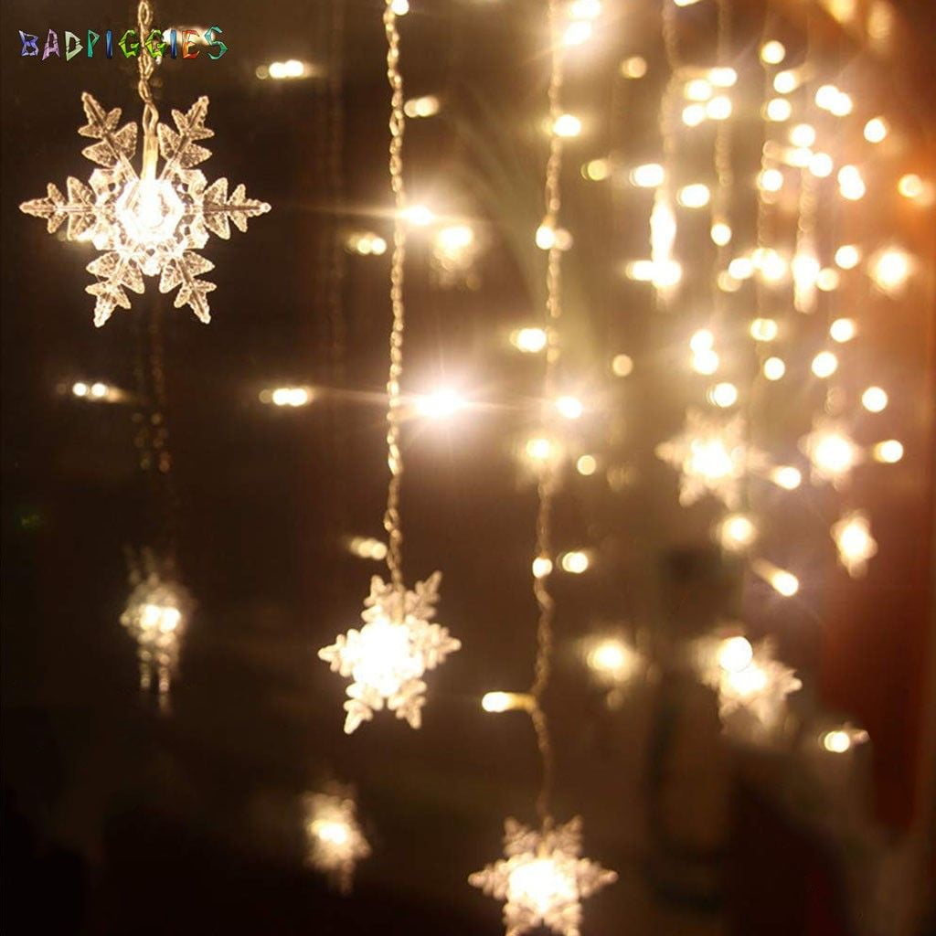 BadPiggies Snowflake String Curtain Lights 11.5ft 96LED Color Changing ...