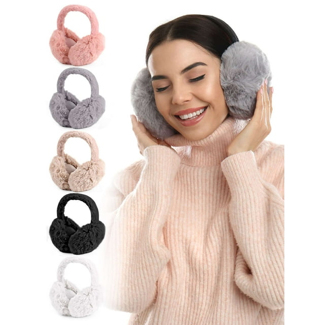 BadPiggies Winter Plush Ear Muffs for Women Foldable Cute Fluffy Ear Warmers Soft Thickened ...