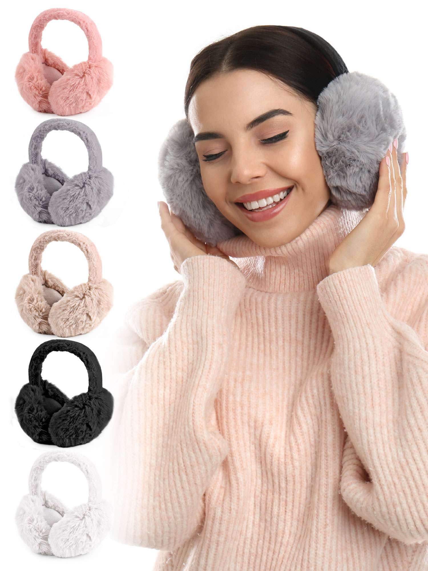 BadPiggies Winter Plush Ear Muffs for Women Foldable Cute Fluffy Ear ...