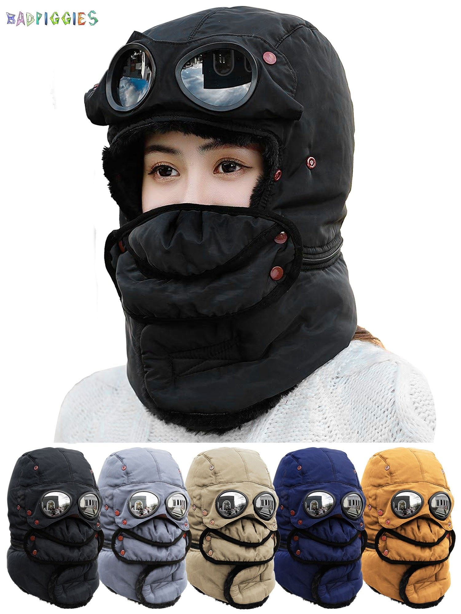 BadPiggies Winter Thermal Trapper Hat with Glasses Unisex Pilot Hats ...