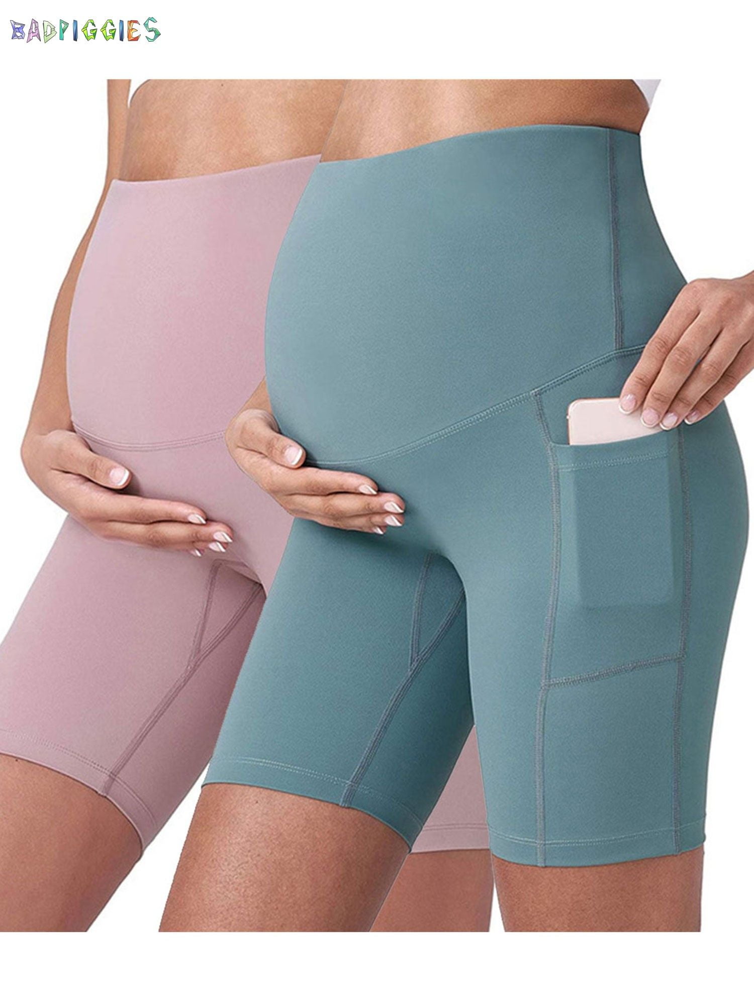 BadPiggies Women's Maternity Yoga Shorts Bike Shorts Over The Belly ...