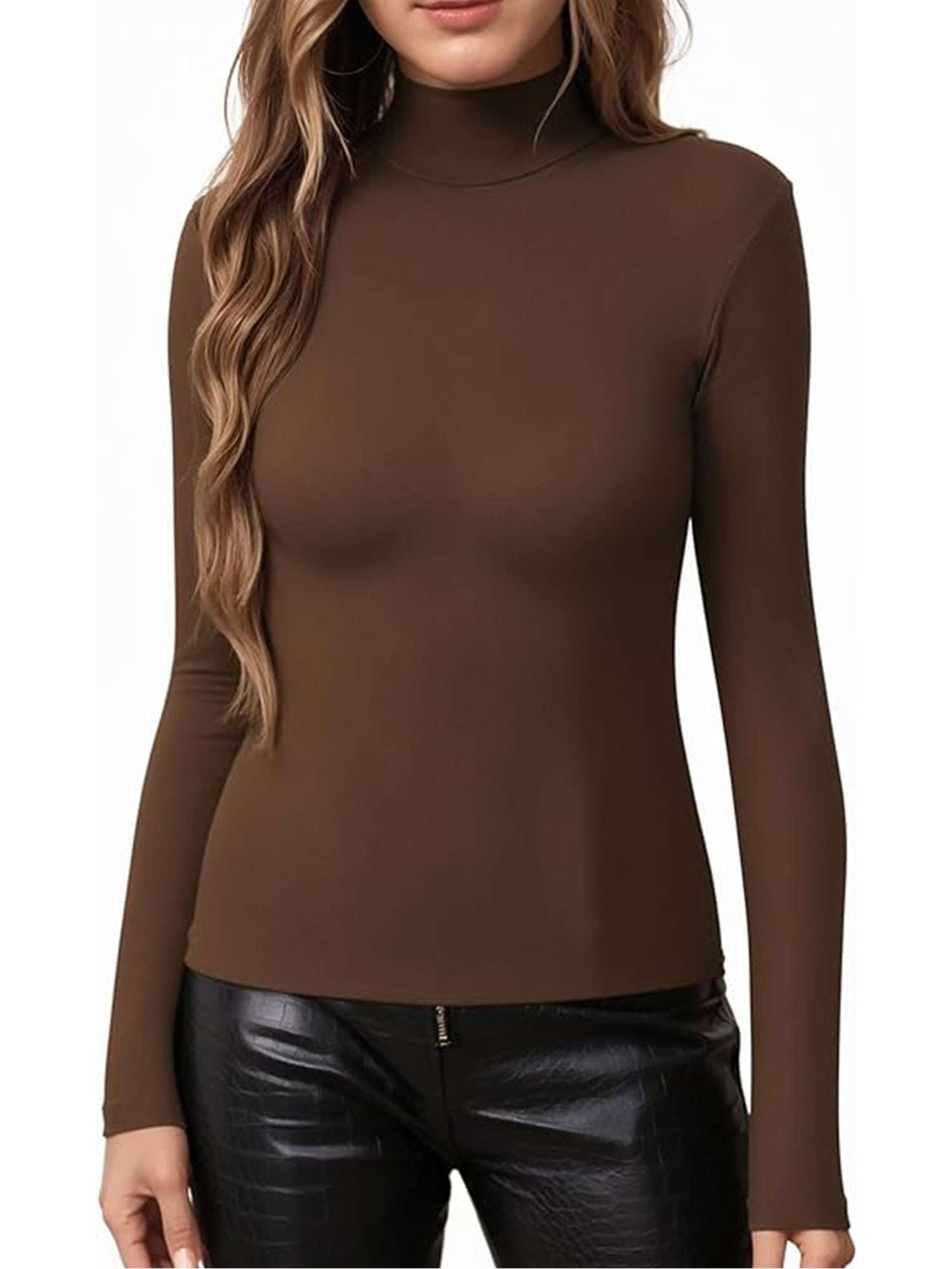 BadPiggies Women's Mock Turtleneck Long Sleeve Shirt Basic Layer ...