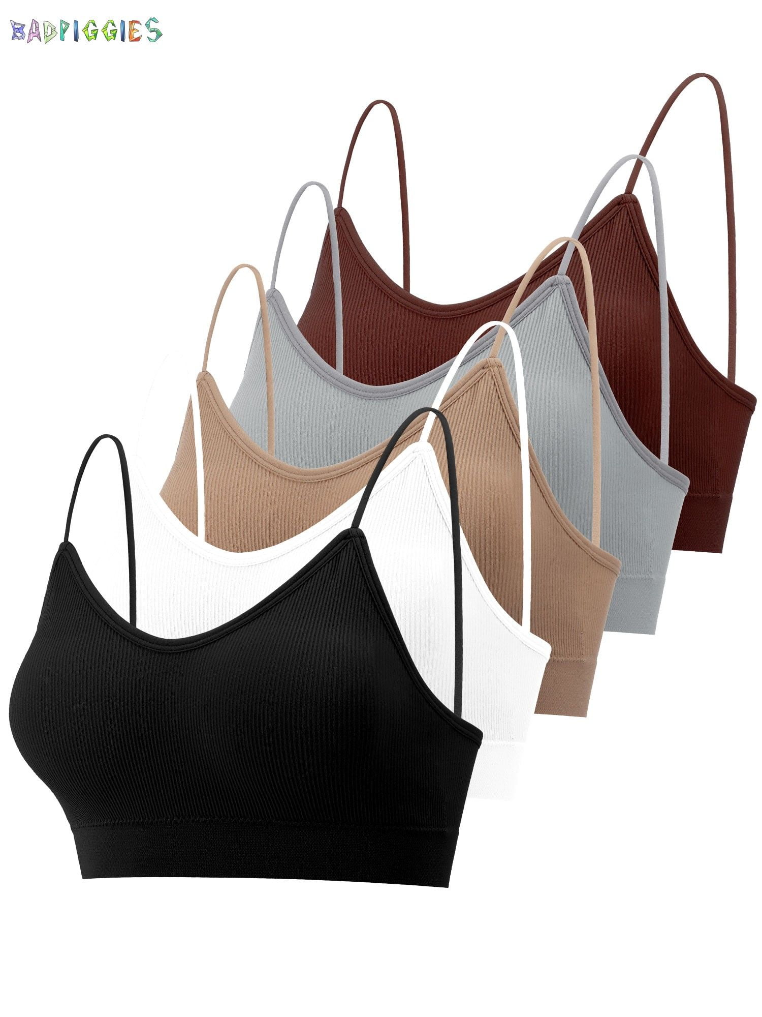 BadPiggies Women's Padded Bralettes V Neck Cami Bras Seamless Wirefree ...