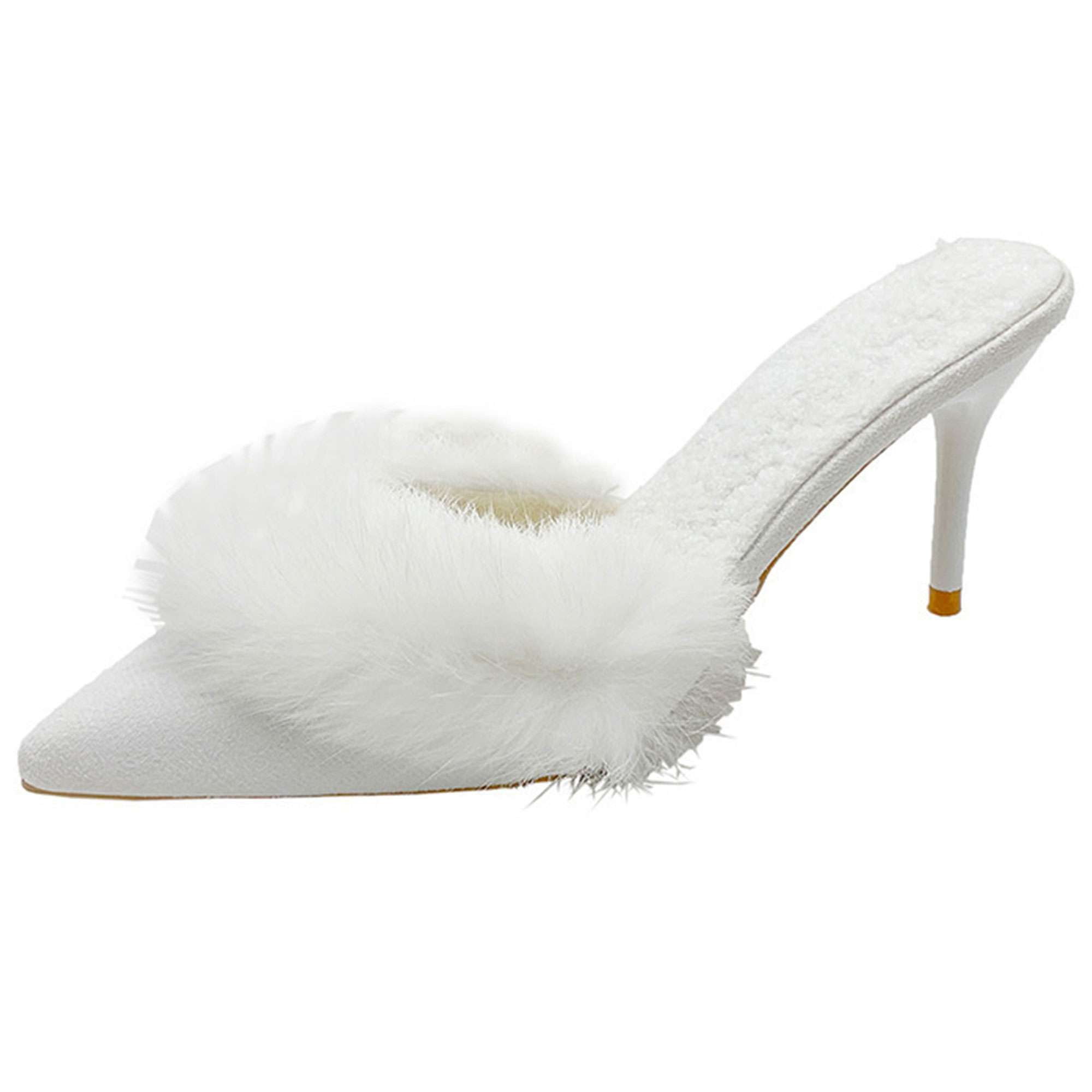 BadPiggies Women's Pointed Toe Stiletto Heels Mules Fluffy Plush Slip ...