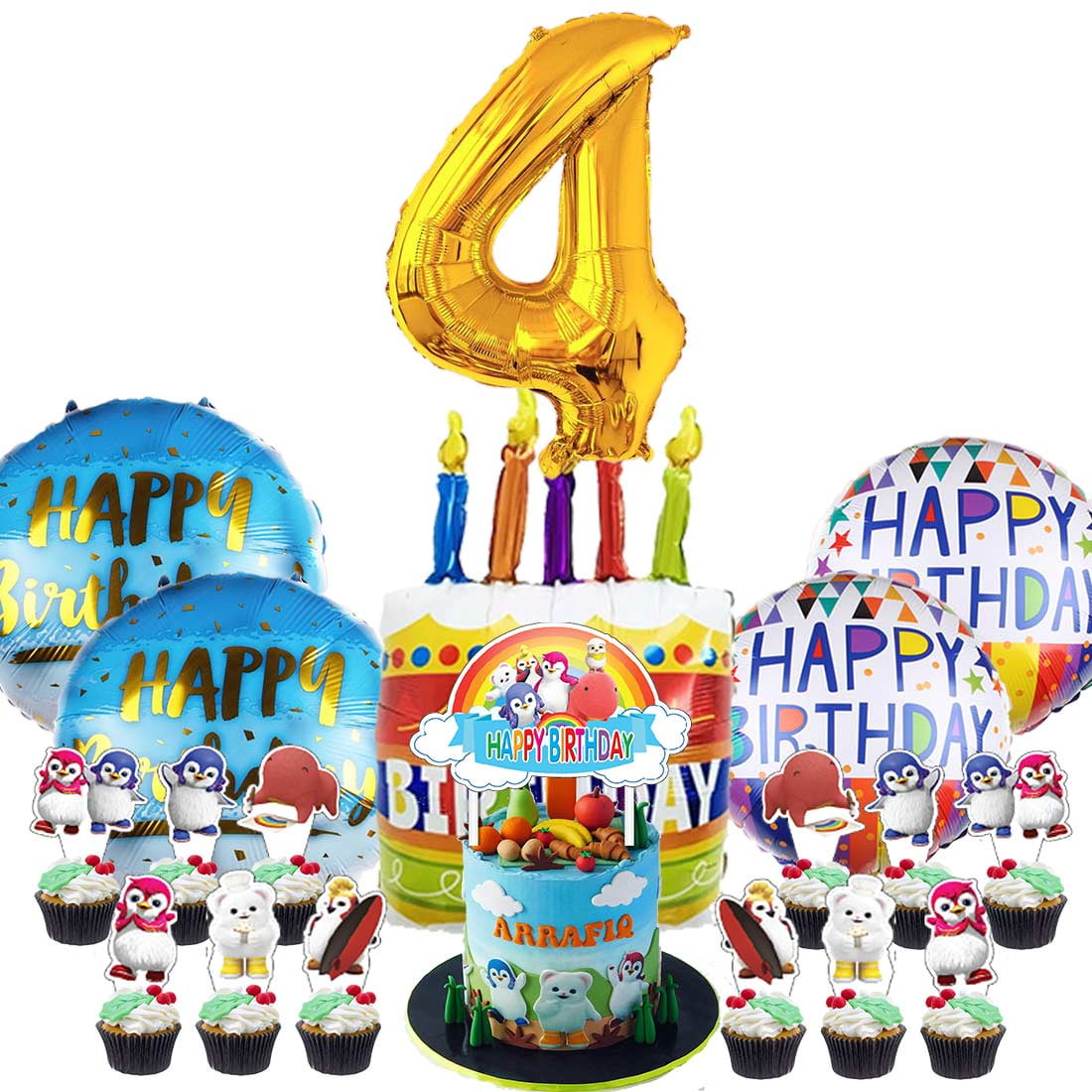Badanamu Party Supplies 4th Decor Kit Balloons Birthday Cake Topper ...