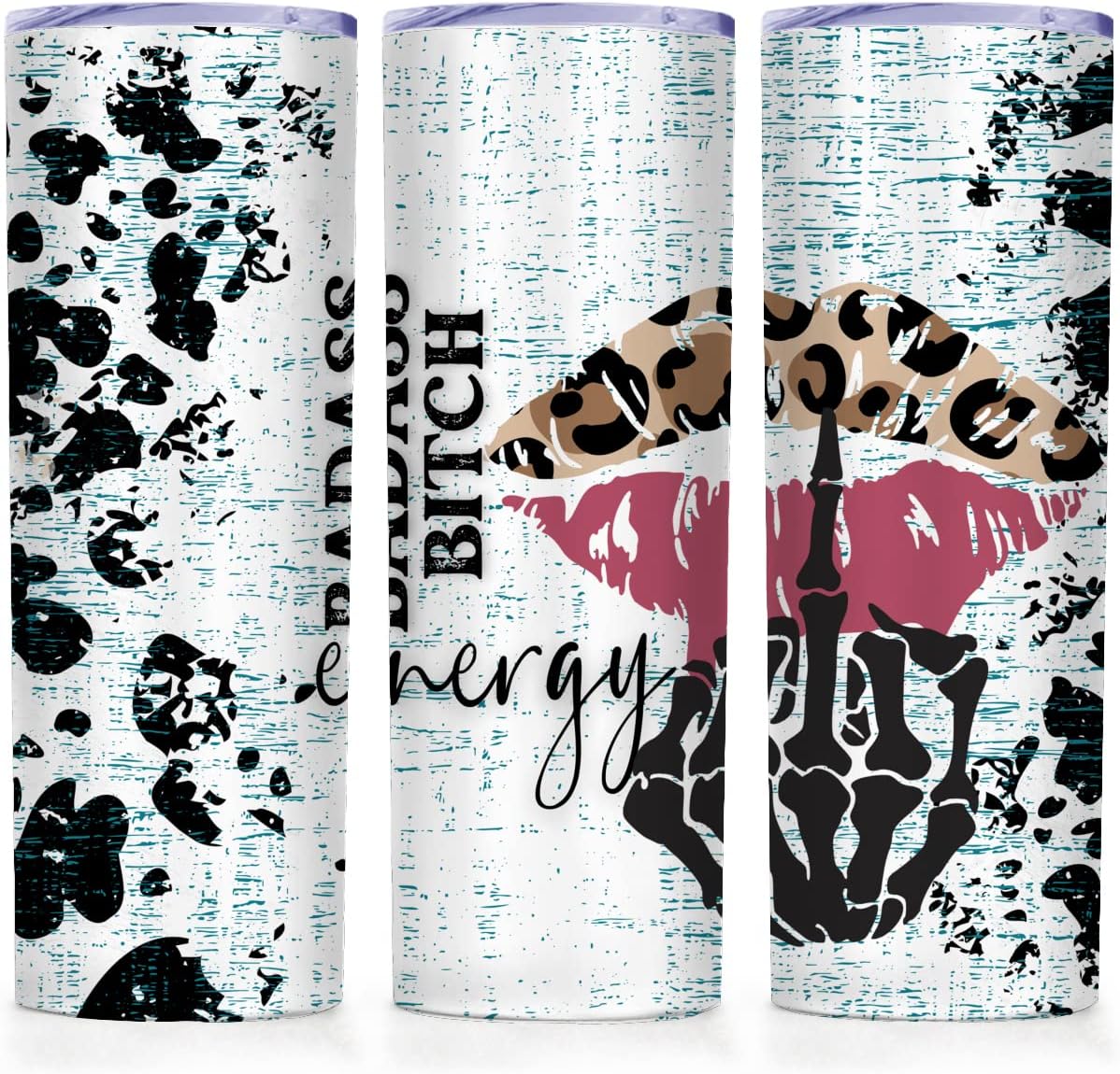 Badass Energy Insulated Skinny Tumbler，20 Oz with Lid Bone finger black ...