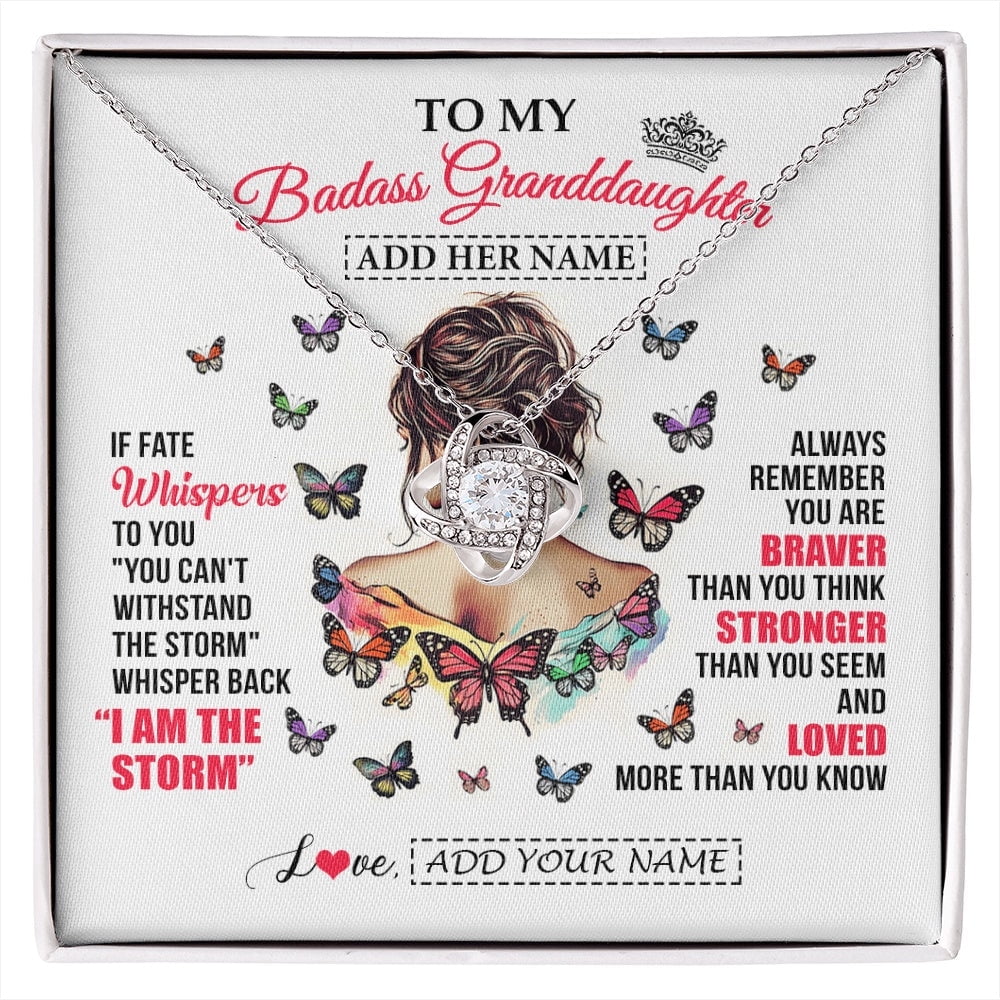 Badass Granddaughter I Am The Storm Necklace, Gold Love Knot Necklace ...