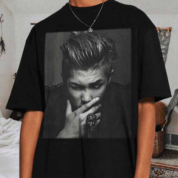 Badass Rap Monster Man Bun T-shirt Tee Namjoon Man Bun Potrait T-shirt ...