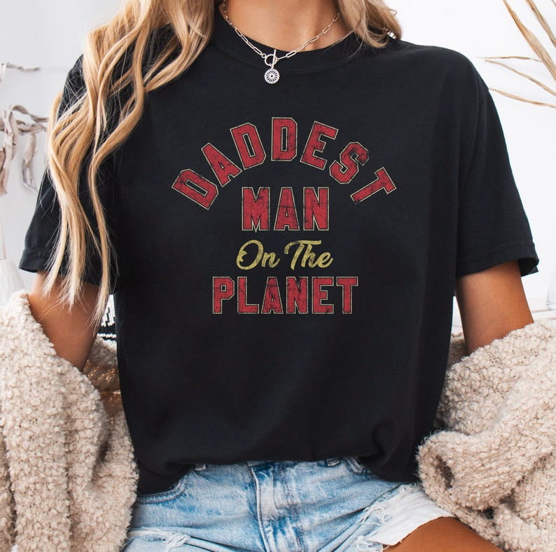 Baddest Man on the Planet T-Shirt Bold Statement Red Varsity Text Black ...