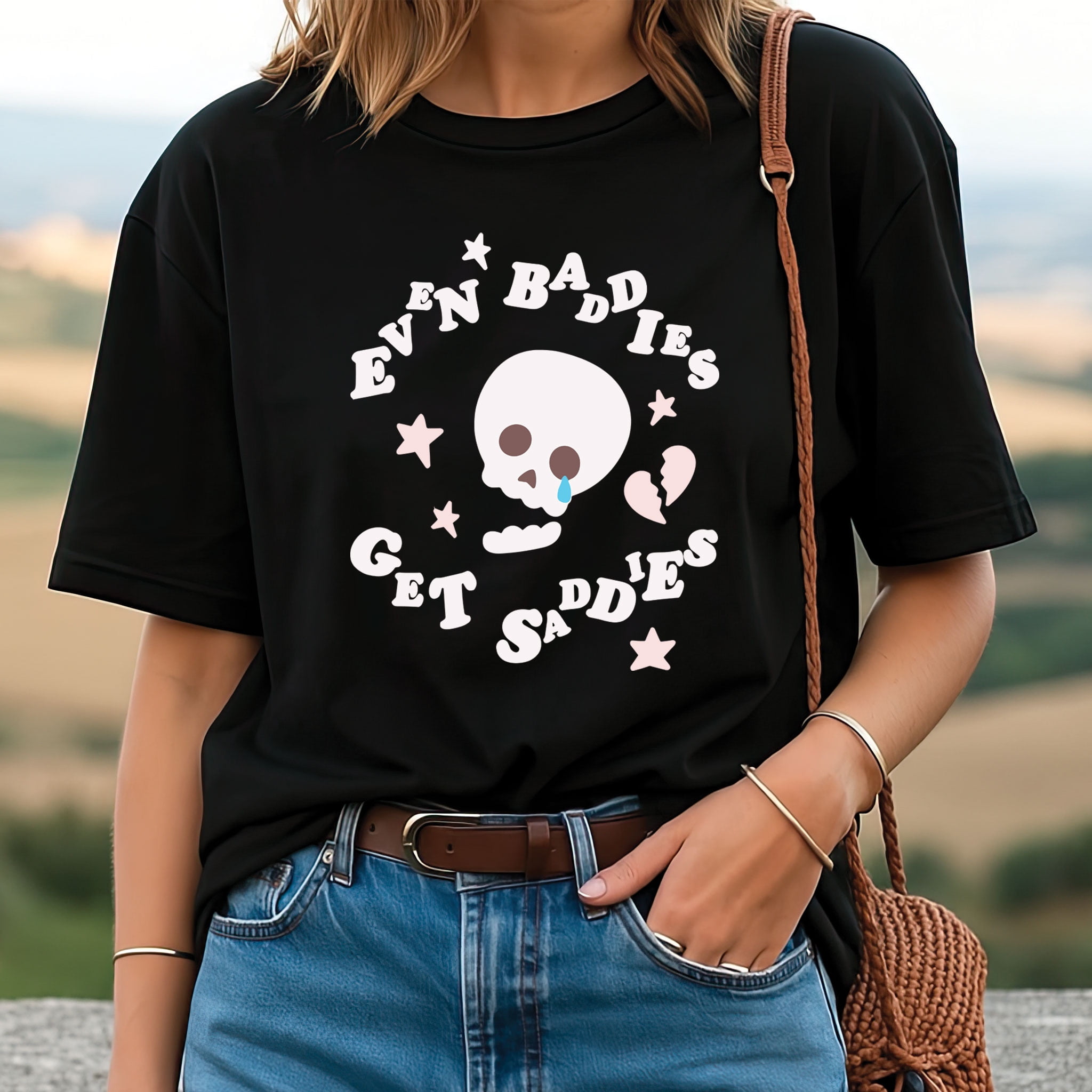 Baddies Get Saddies Skull Puff T-Shirt - Walmart.com